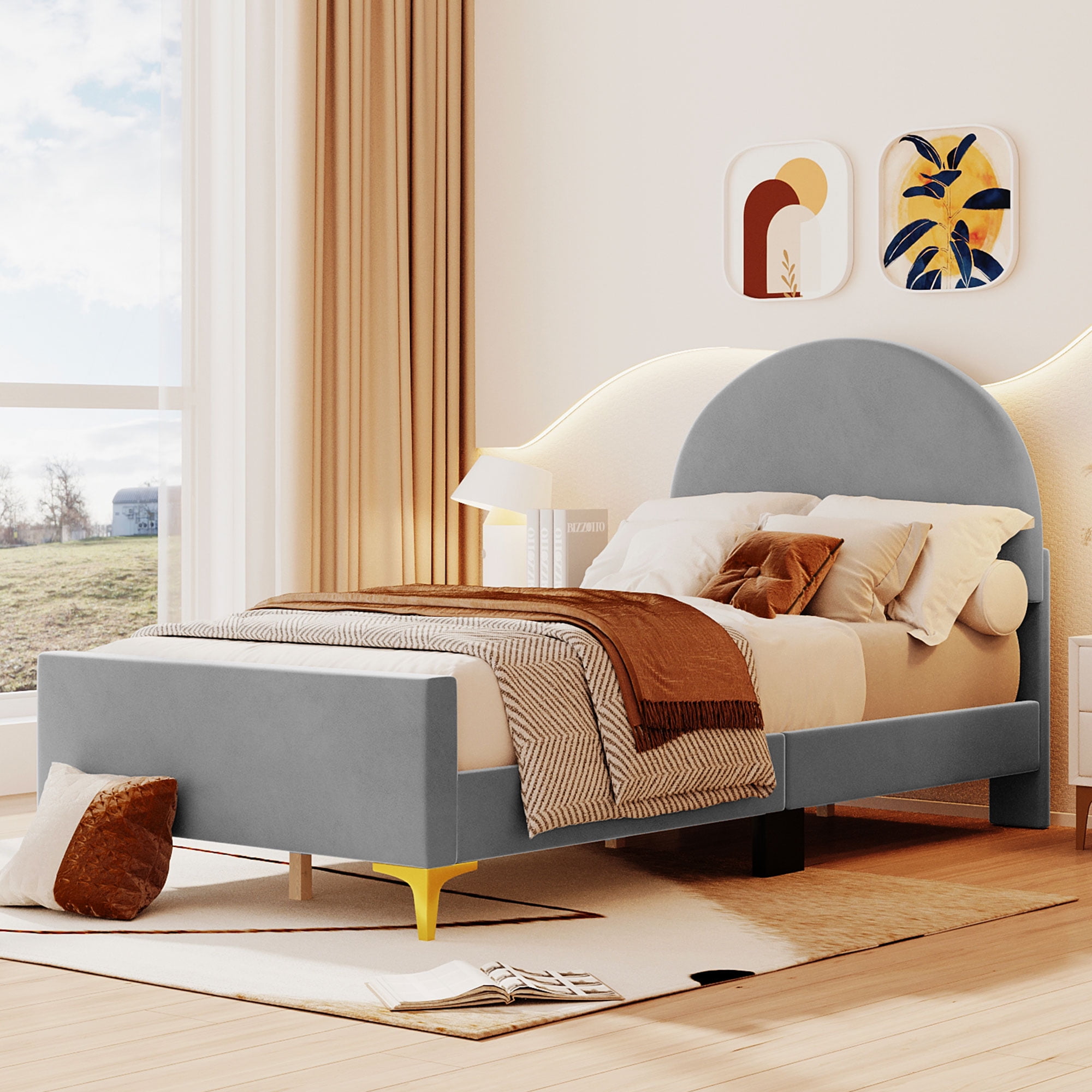 Churanty Twin Size Upholstered Bed with Semi-Circle Shaped headboard ...