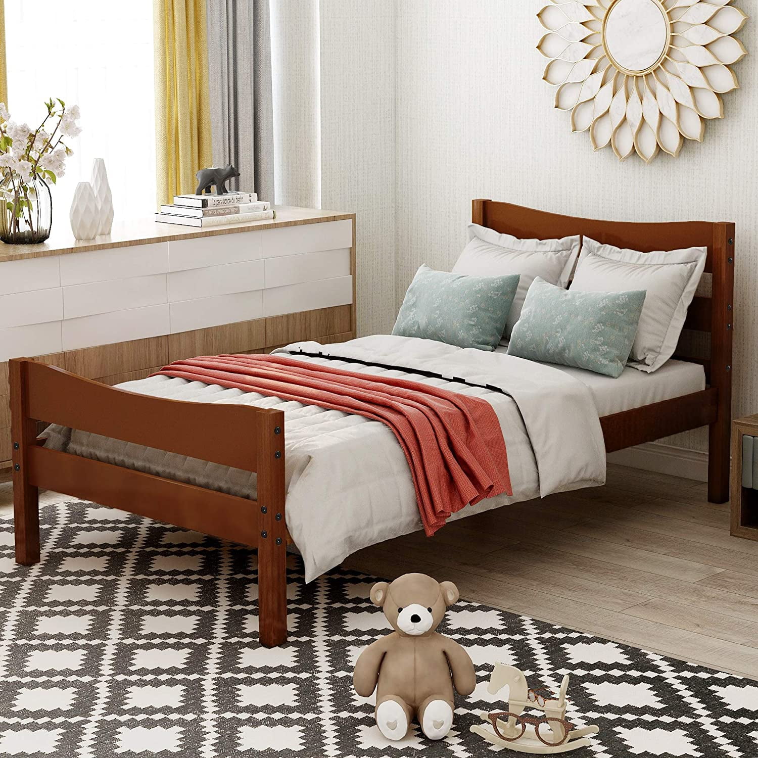 Harper & Bright Designs Twin Size Wood Platform Bed with Headboard ...
