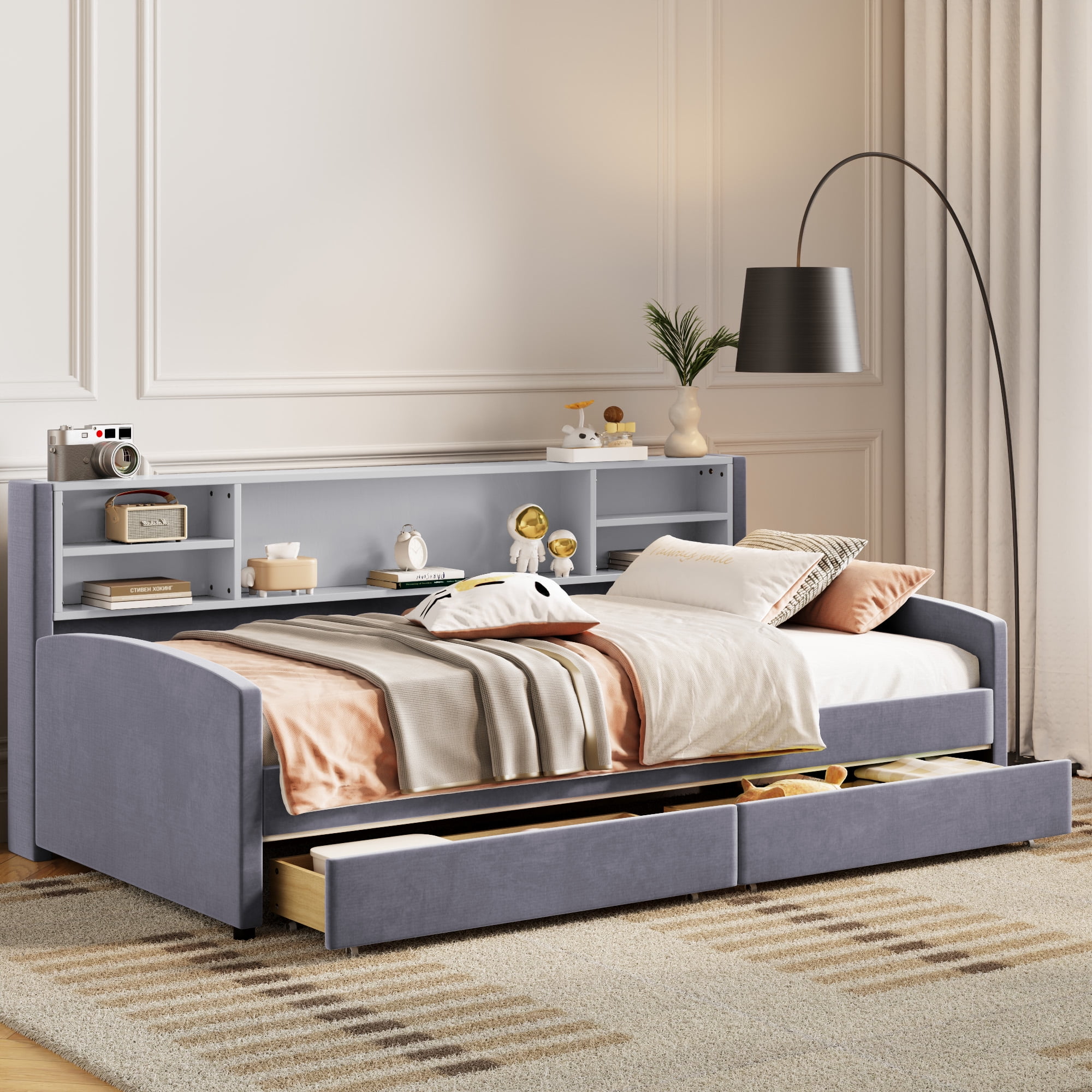 Harper & Bright Designs Twin size Upholstered Daybed with Storage Shelf ...
