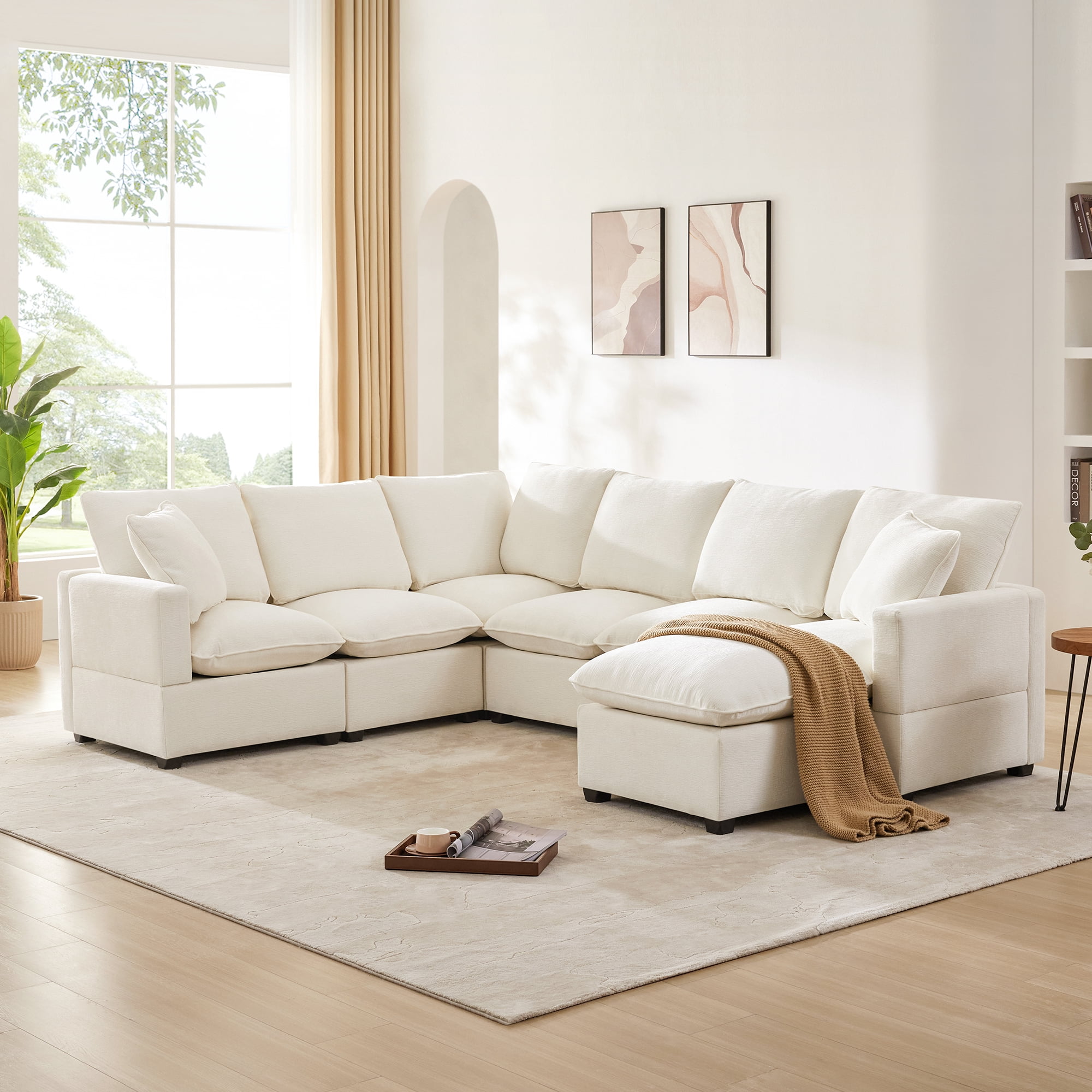 Churanty U Shape Modular Sectional Sofa, Modern 7 Seat Chenille Couch ...