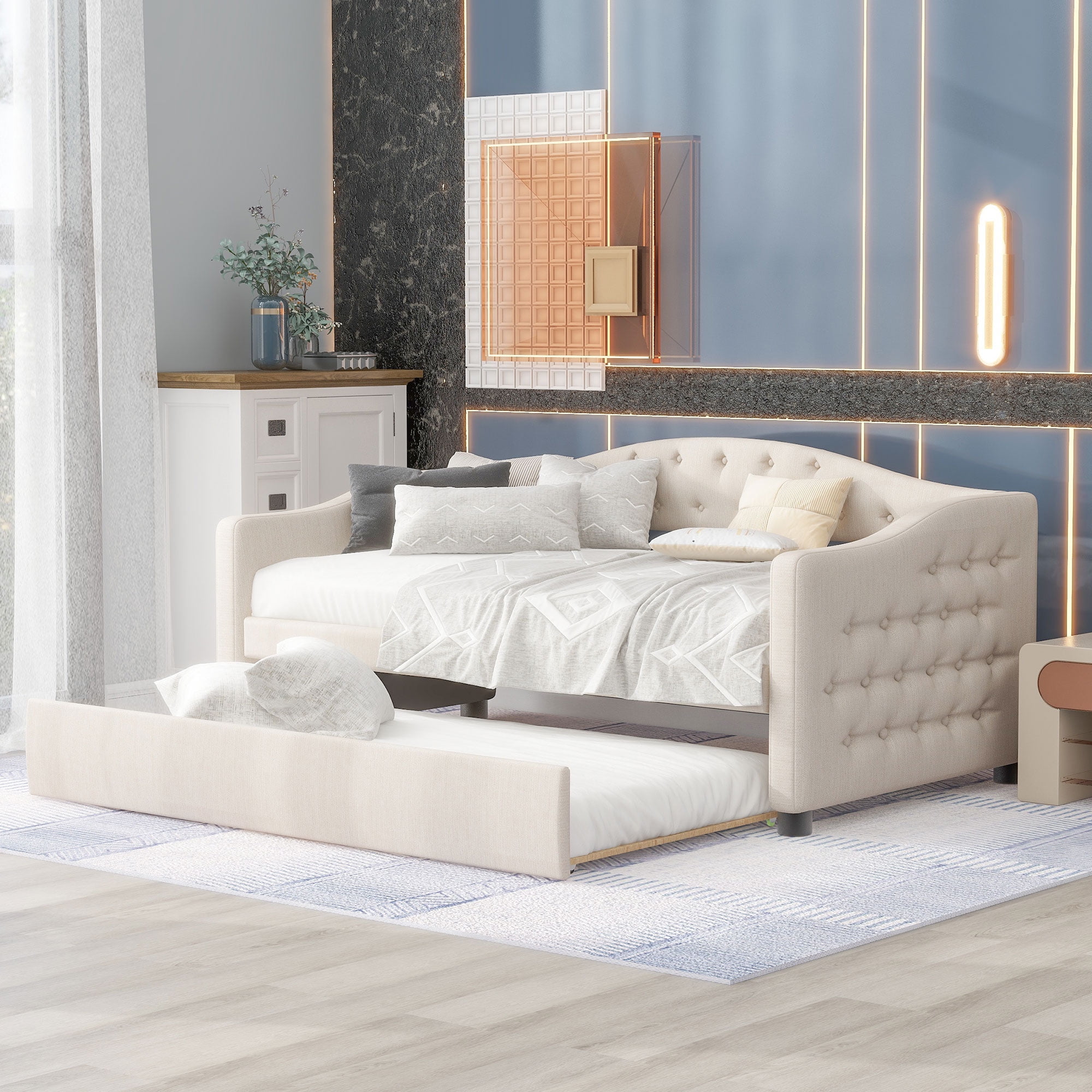 Harper & Bright Designs Upholstered Twin Size Daybed with Trundle ...