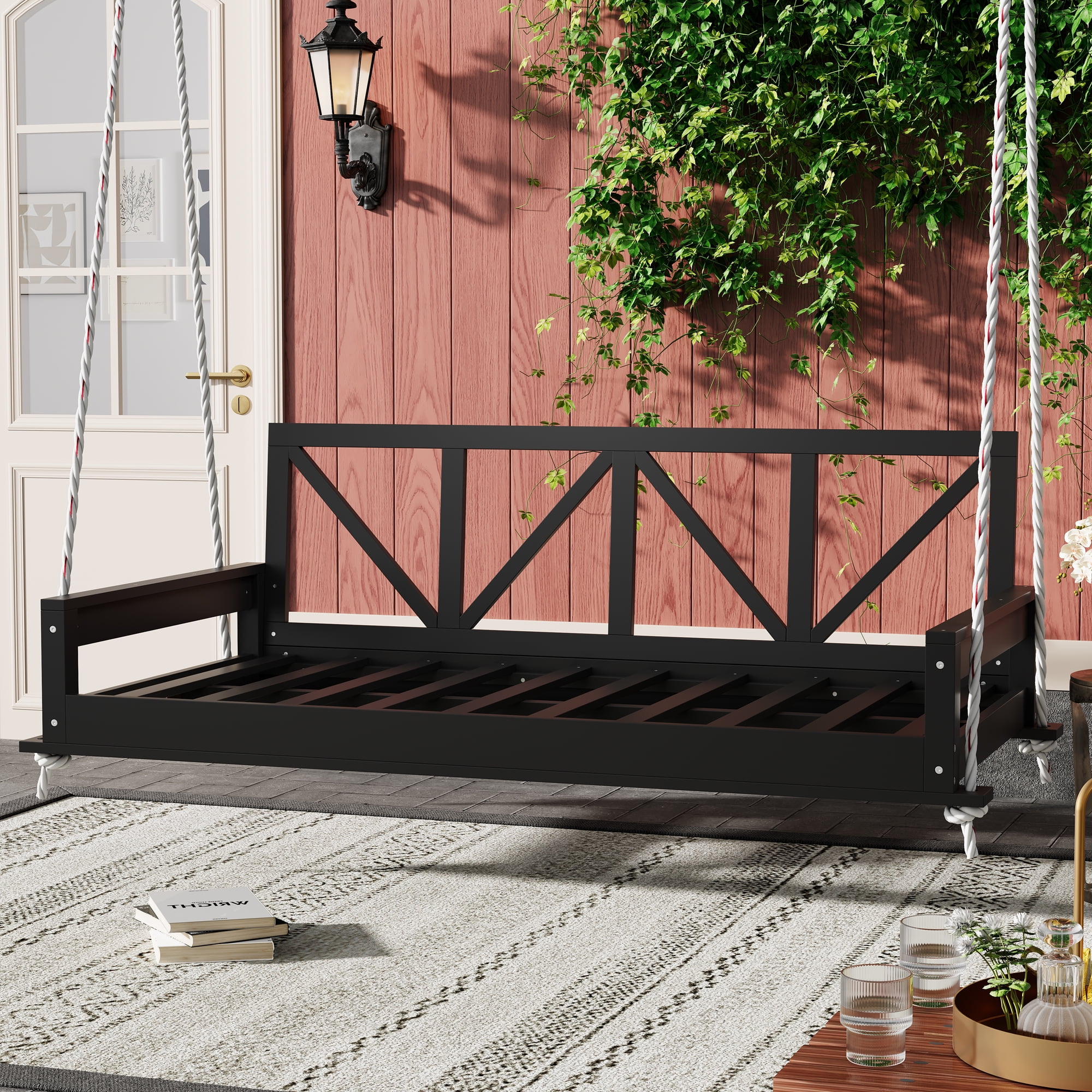 Churanty Wood 2 Seater Patio Swing Hanging Chiar, Twin Size Outdoor ...