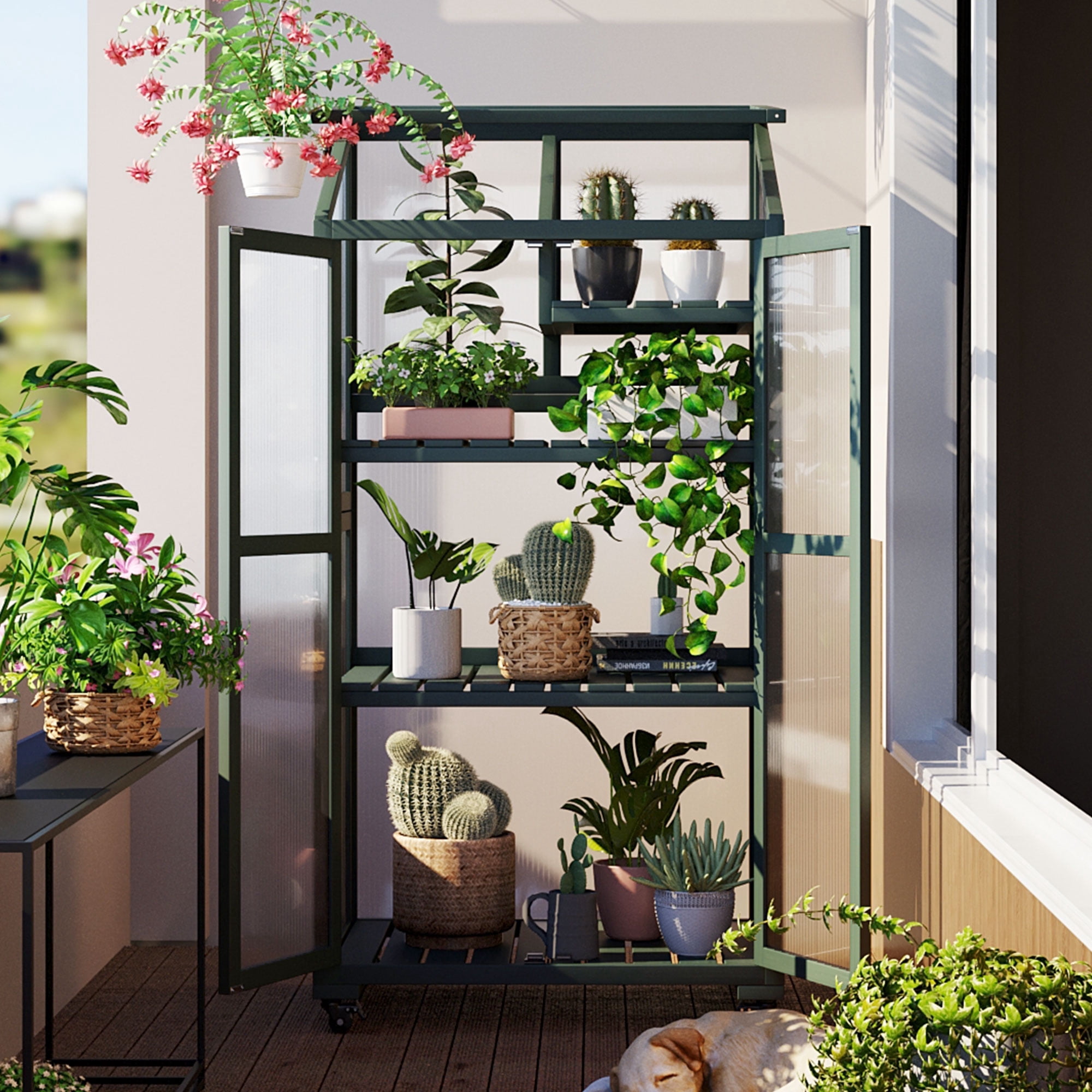 Harper & Bright Designs Wood Cold Frame for Garden with Movable Wheels ...