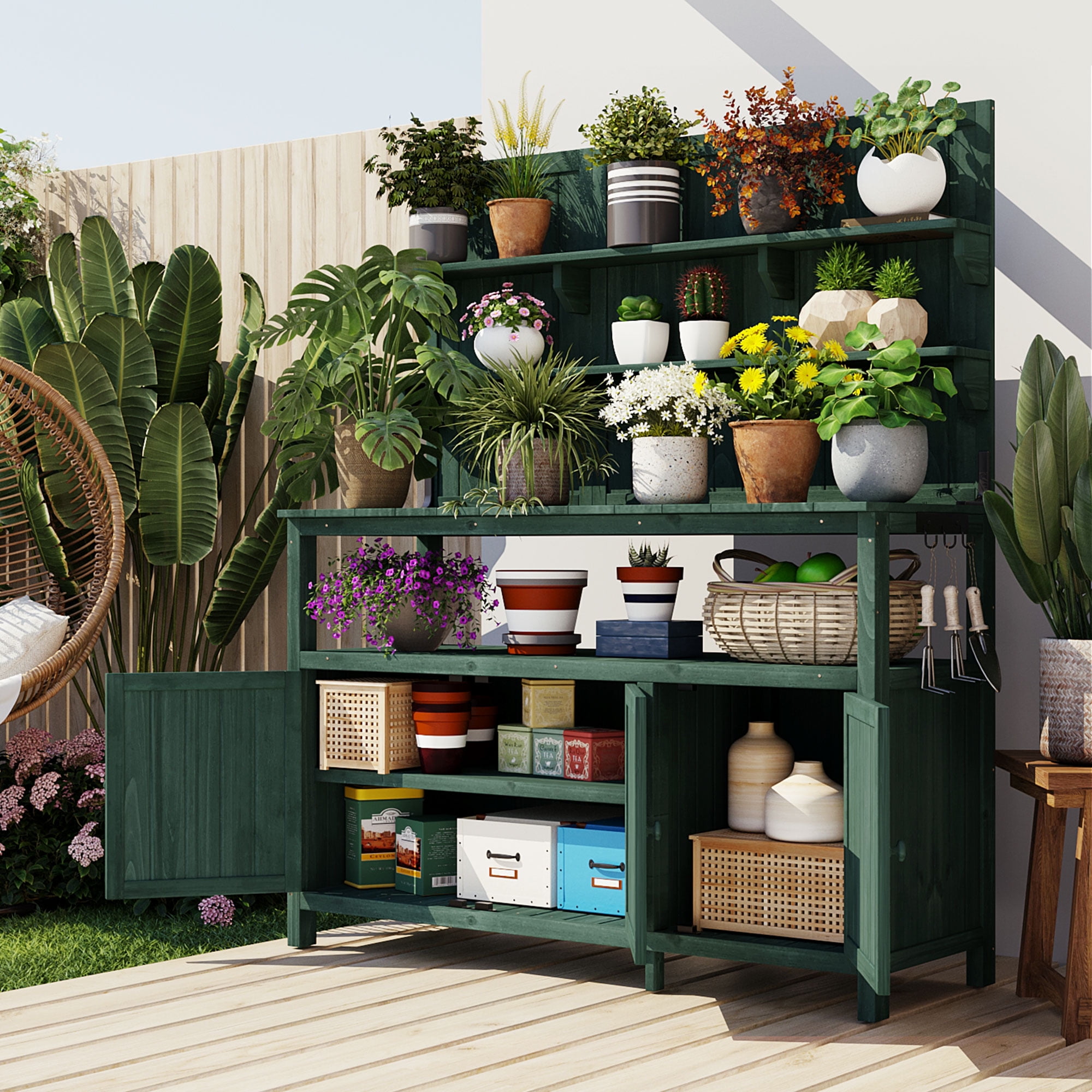 Harper & Bright Designs Wood Potting Bench with Hutch Outdoors, Garden ...