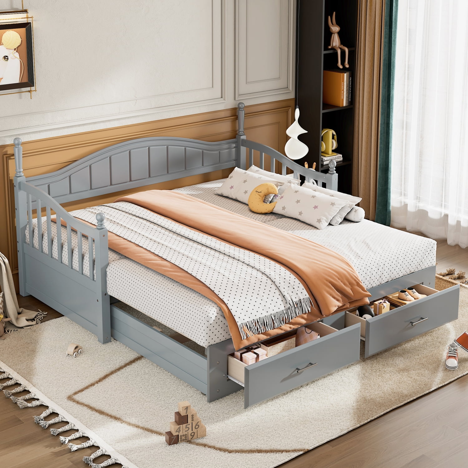 Harper & Bright Designs Wooden Daybed with Trundle and 2 Storage ...
