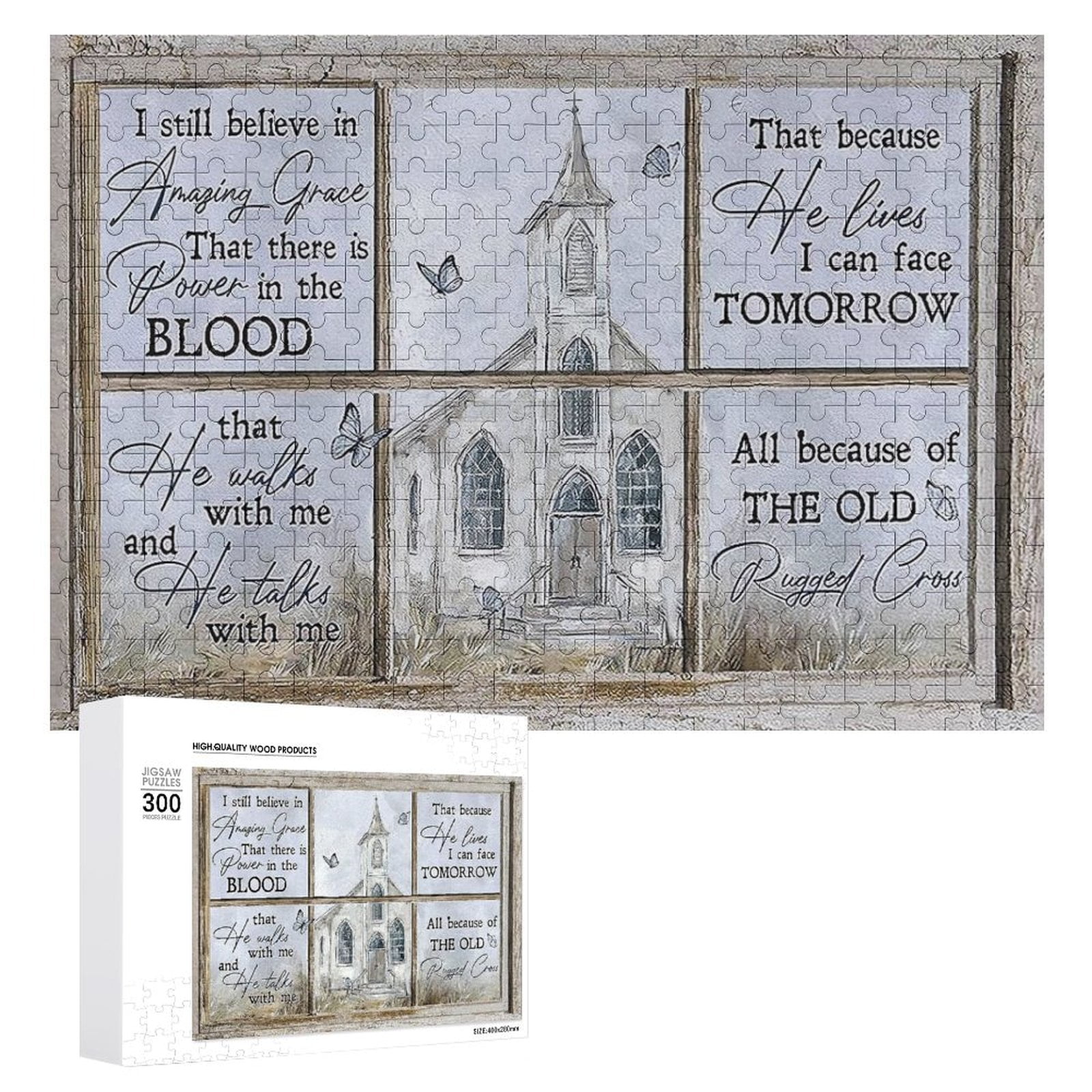 Church 300 Piece Jigsaw Puzzle for Adults and Families - Butterfly Amazing Grace Religious ...