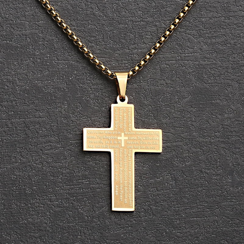 Church Baptism Wood Cross Pendant Necklaces for Men Bible 14K Yellow ...