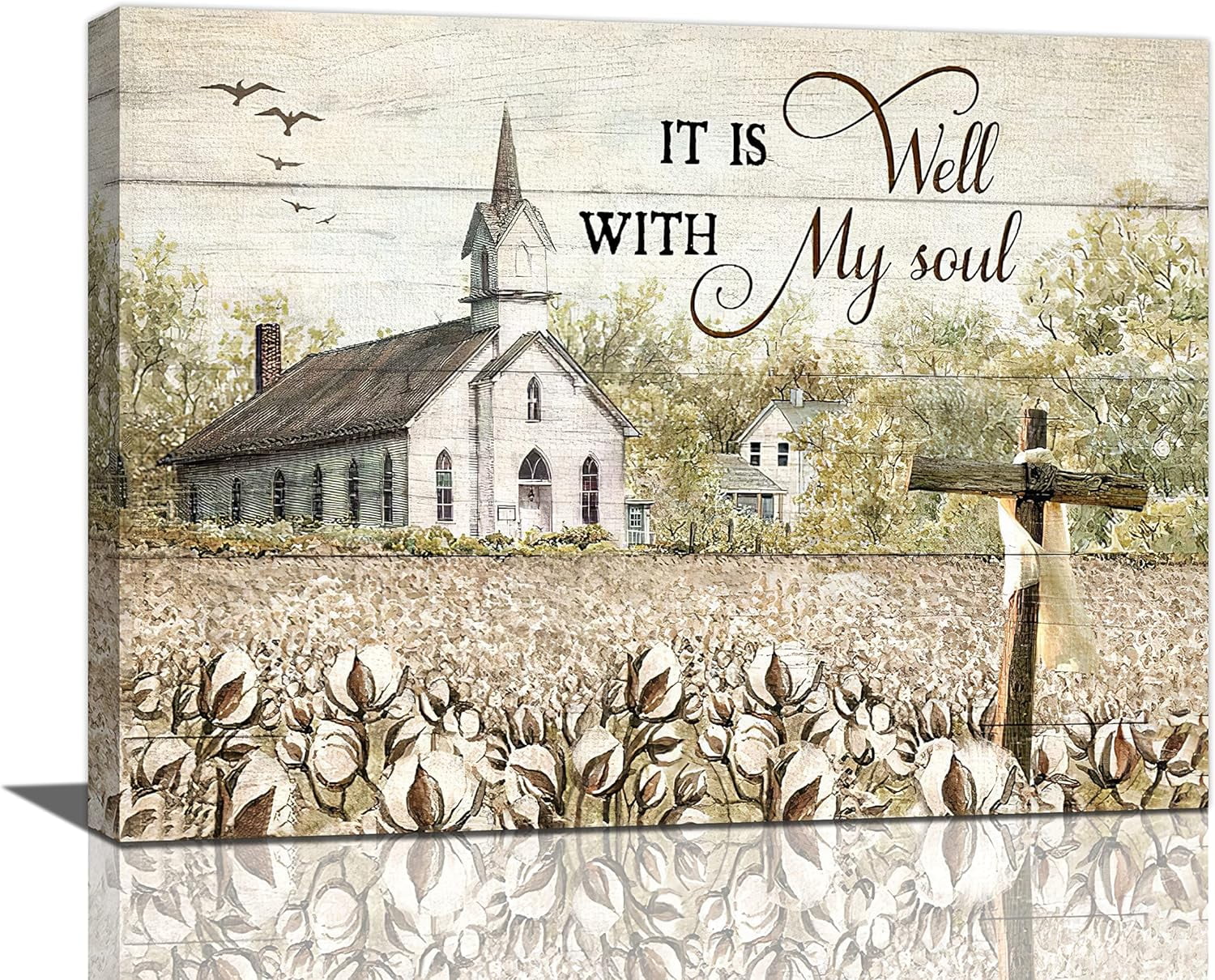 Church Cross Wall Art Country Christian Canvas Prints Painting Rustic ...