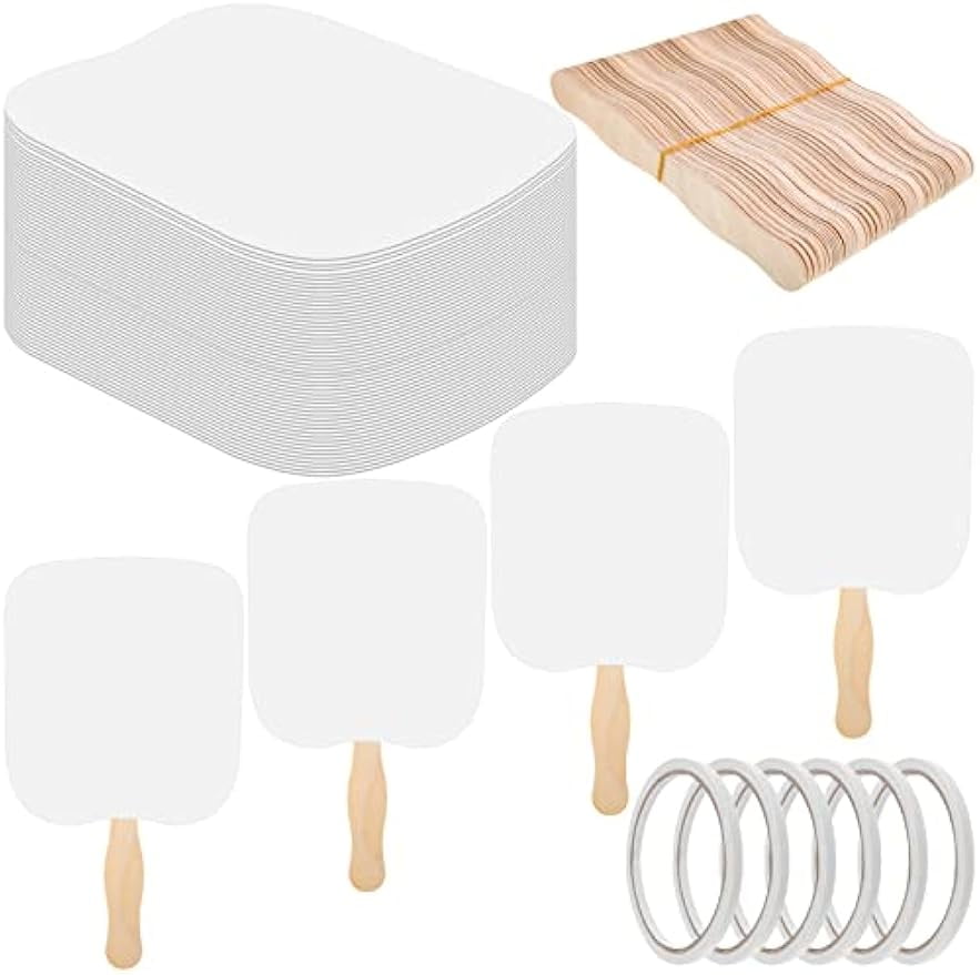 Church Fans Handheld Set Included Blank Cardstock Wavy Wooden Sticks ...