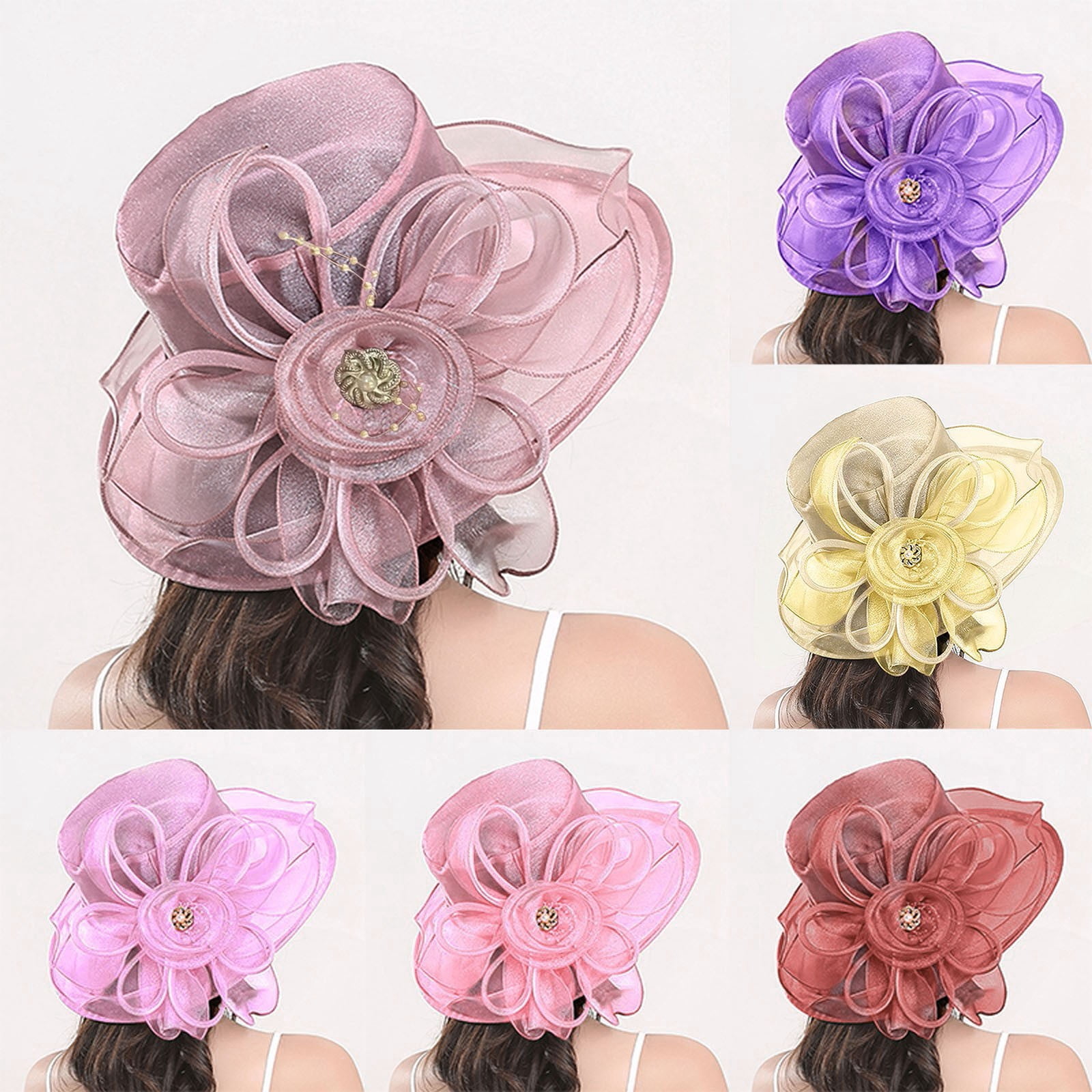 Church Fascinator Wedding Tea Party Derby Hats for Women Flower Wide ...
