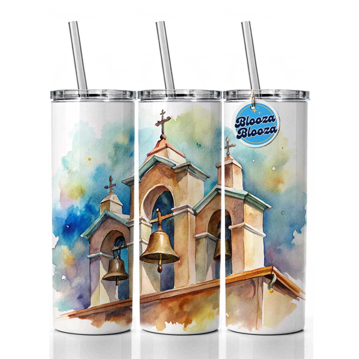 Church Mission Bells Watercolor 20oz Insulated Water Bottle Skinny ...