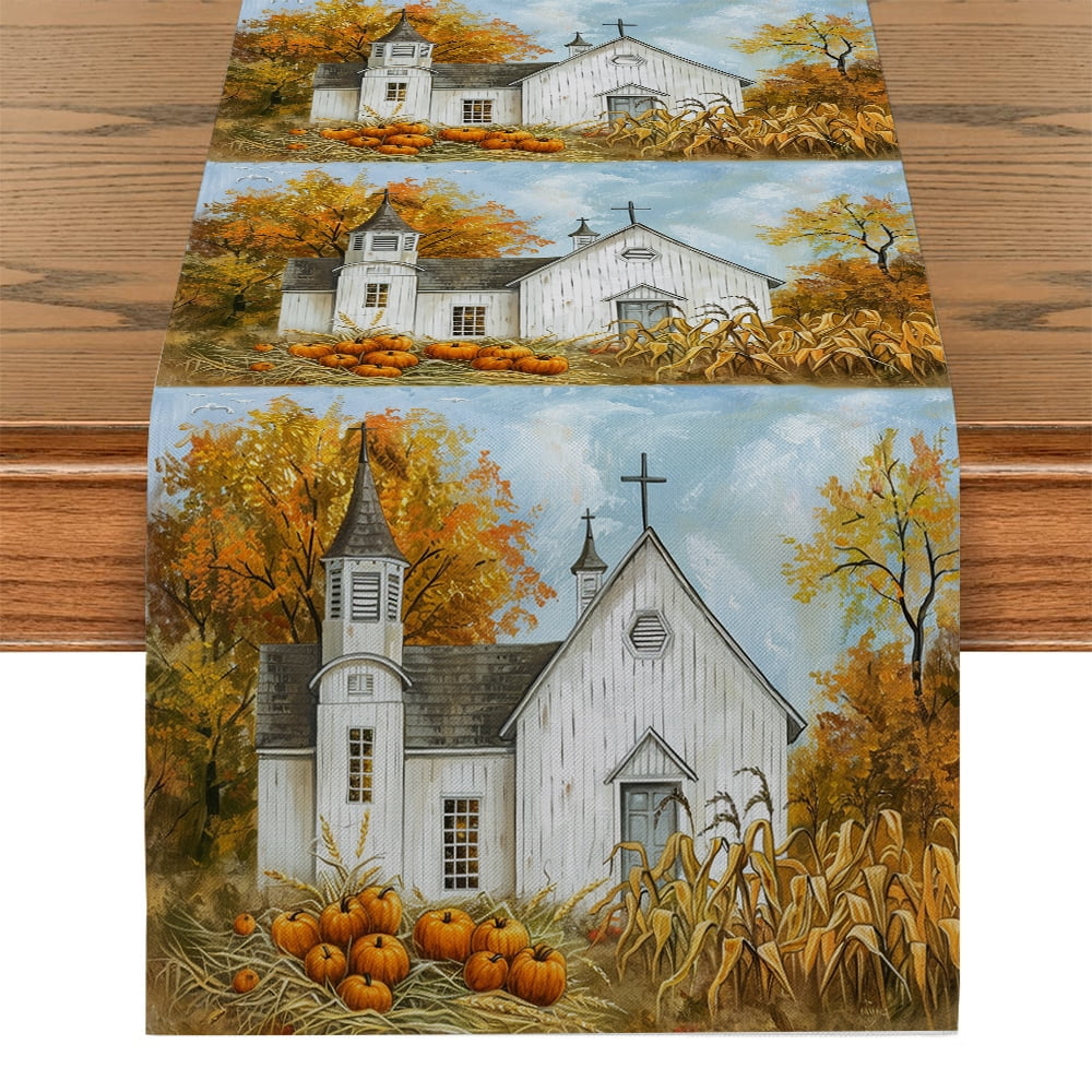 Church Painting Table Runner Dining Table Cloth r for Kitchen Holiday ...