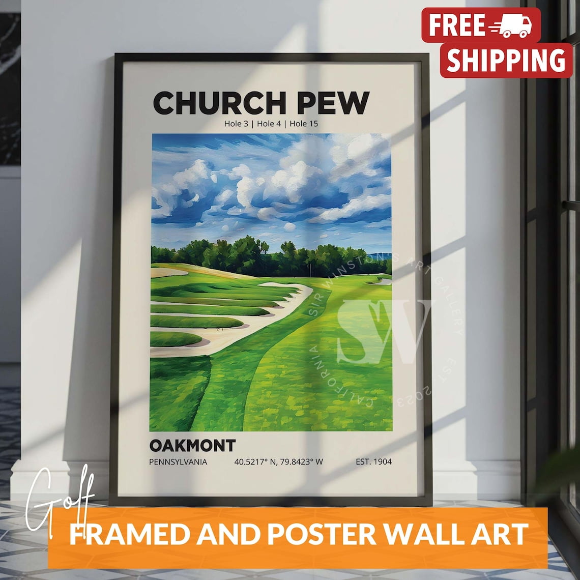 Church Pews Oakmont Golf Club Poster Wall Art, Golfing Course Framed ...
