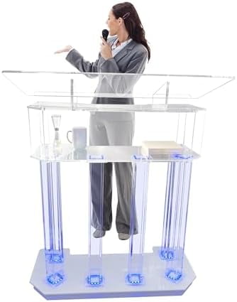 Church Pulpit with Led Lights, 46” Clear Acrylic Podium with Rollers ...