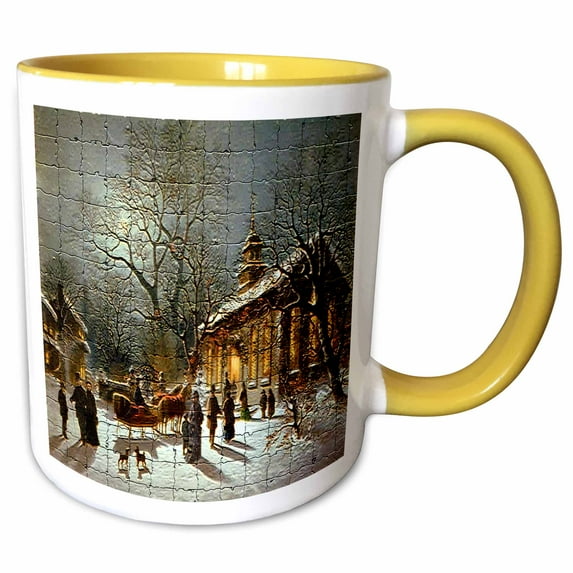 3drose, Church, Snow, Horse Drawn Carriage, Dogs and People, 15oz Two ...