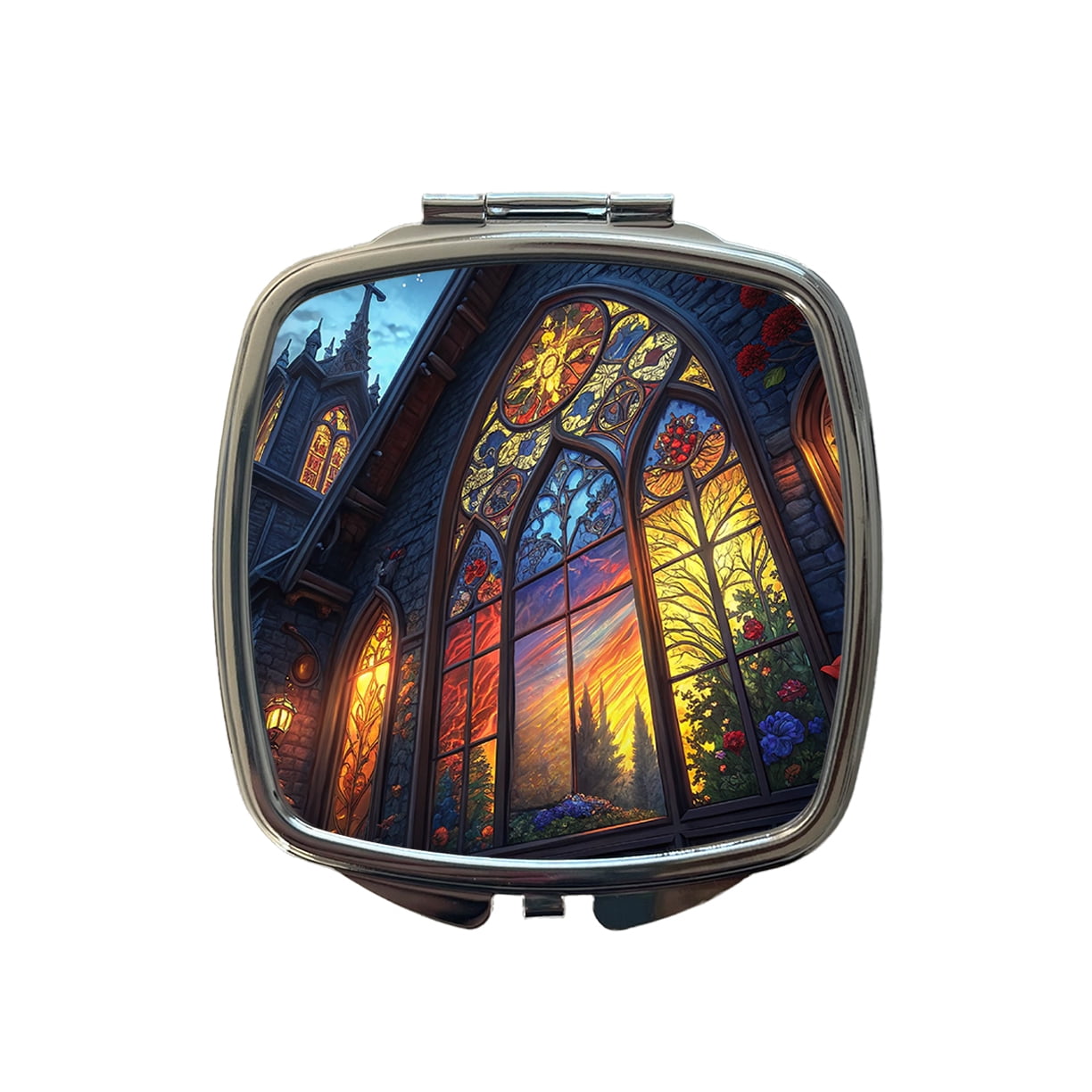 Church Stained Glass Windows at Night Travel Makeup Handbag Purse Small ...