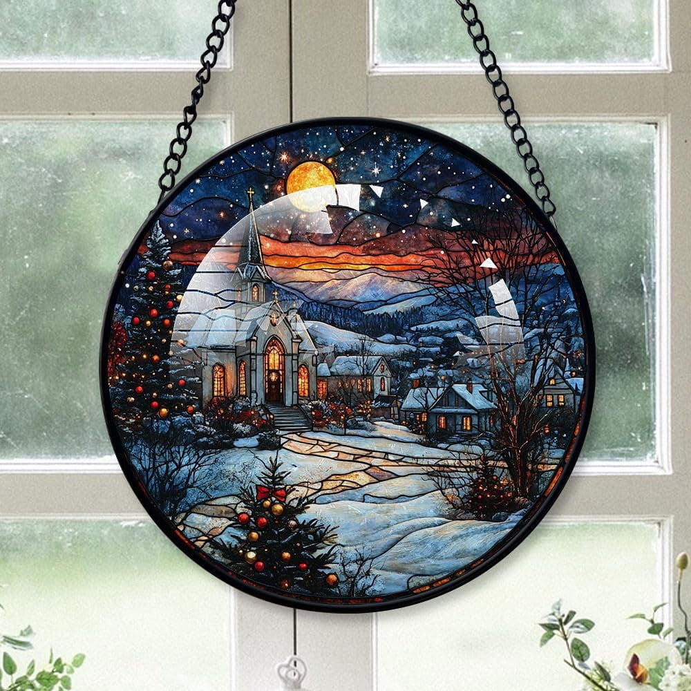 Church Staned Glass Suncatcher Ornament, Church Christmas, Church ...