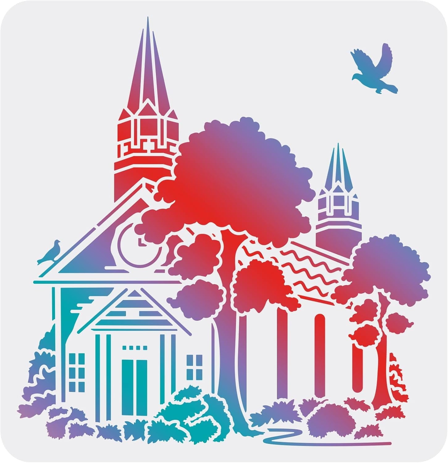 Church Stencil for Painting 11.8x11.8 Inch Reusable DIY Art and Craft ...