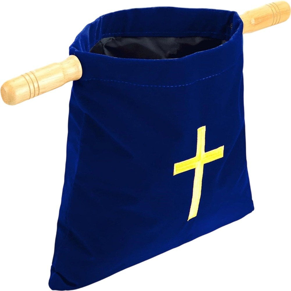 Church Tithe Offering Bag with Wooden Handles, Religious Offering Pouch ...