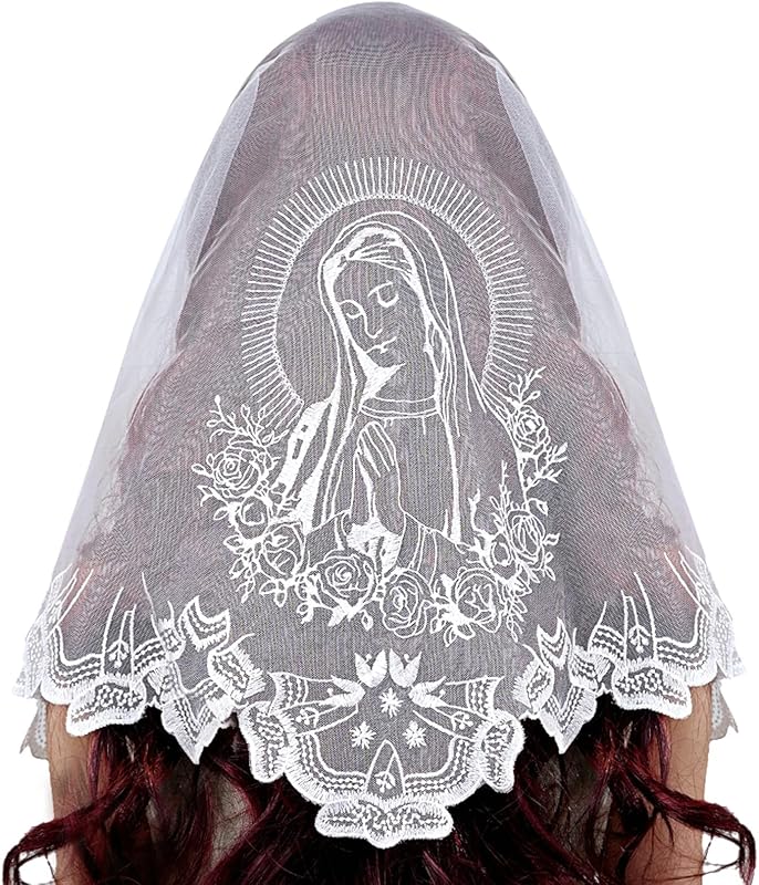 Church Veil - Our Lady Embroidered Lace Triangle Headscarf Floral ...