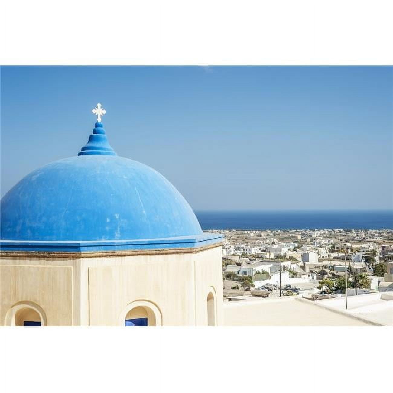 Church with A Blue Dome Roof & View of The Aegean Sea - Megalochori ...
