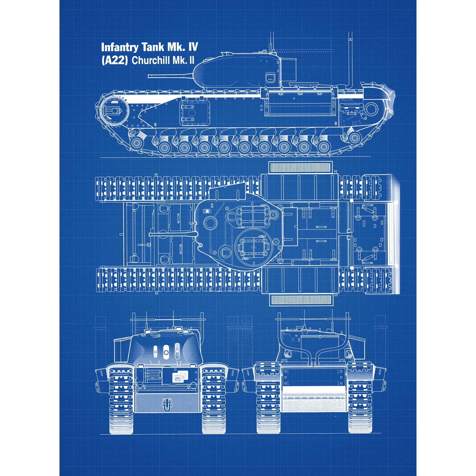 Churchill British Heavy Tank Mark II Blueprint Plan Extra Large XL Wall ...