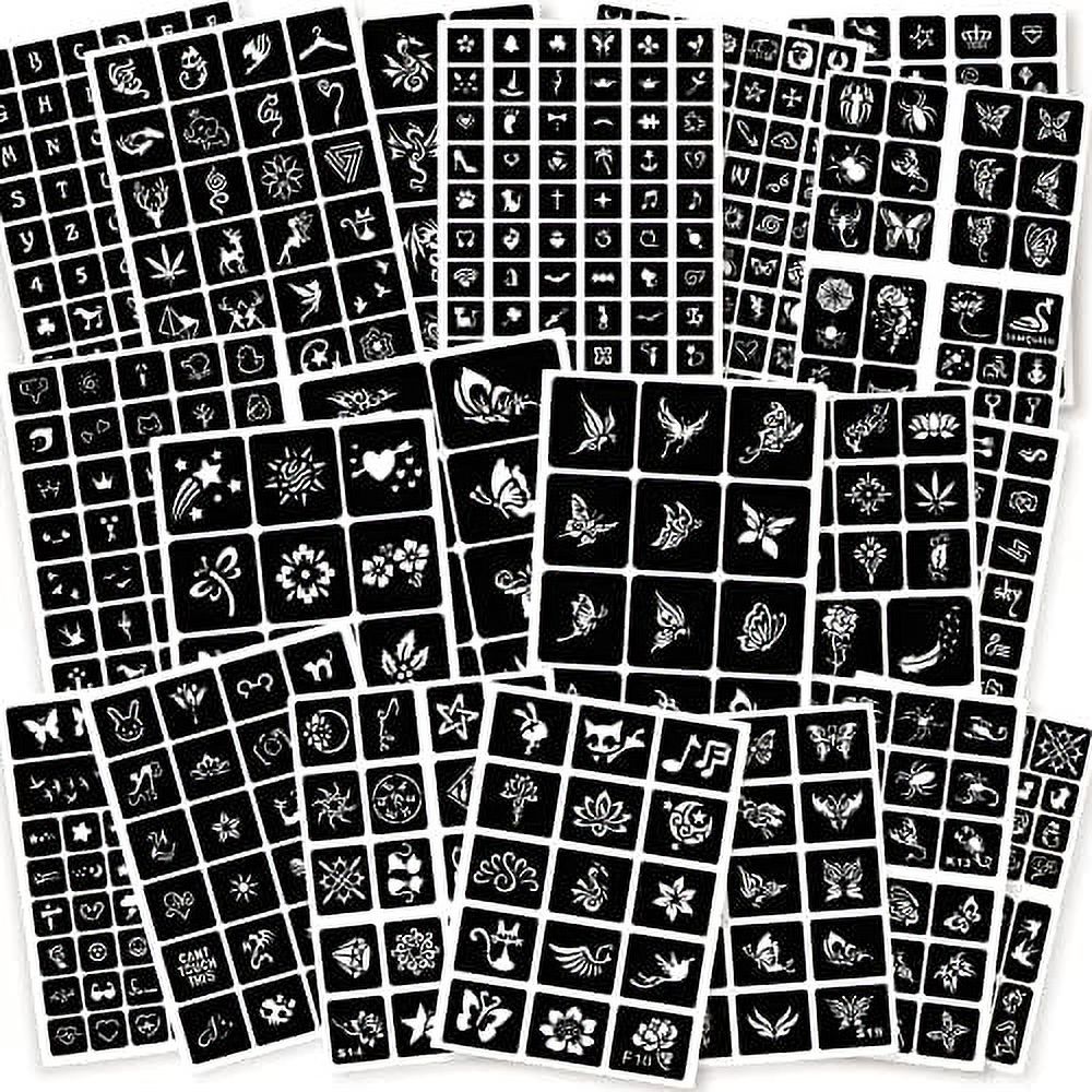 ChurlChurl 575pcs Temporary Tattoo Stencils, 20 Sheets Henna Tattoo ...