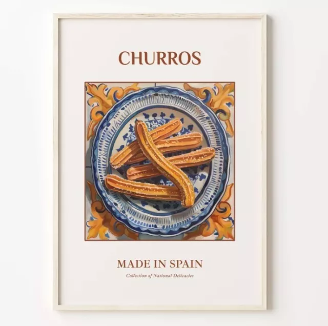 Churros Maiolica Tile Plate Print, Spanish Food Wall Art NO FRAMED ...