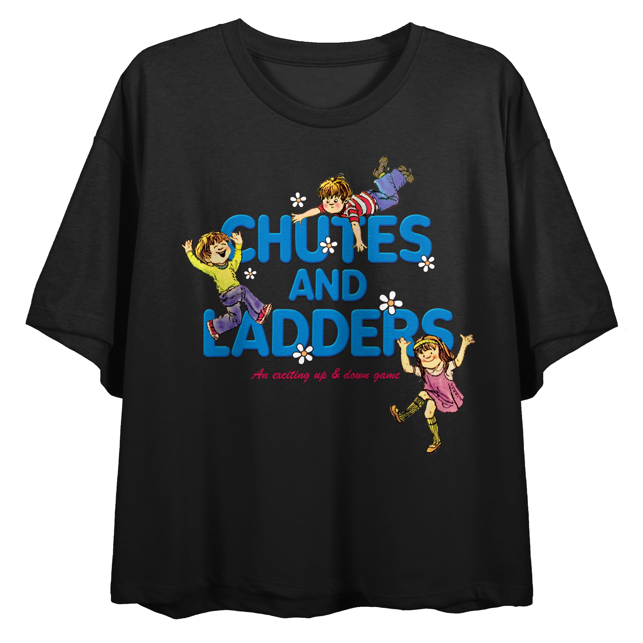 Chutes & Ladders Logo Women's Black Crew Neck Short Sleeve Crop Top ...