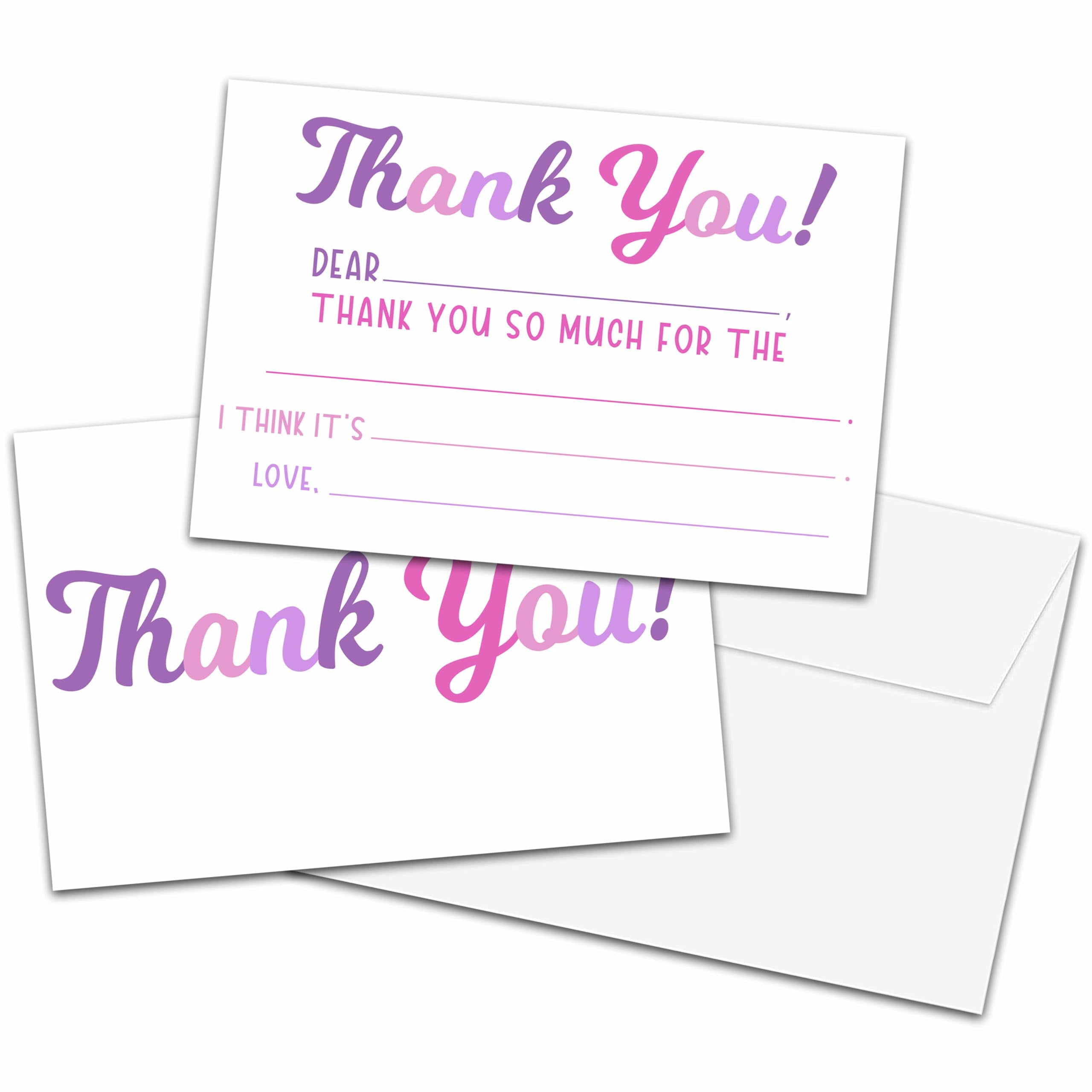 Chuxvon Kids Thank You Cards Fill in the Blank, Thank You Cards ...