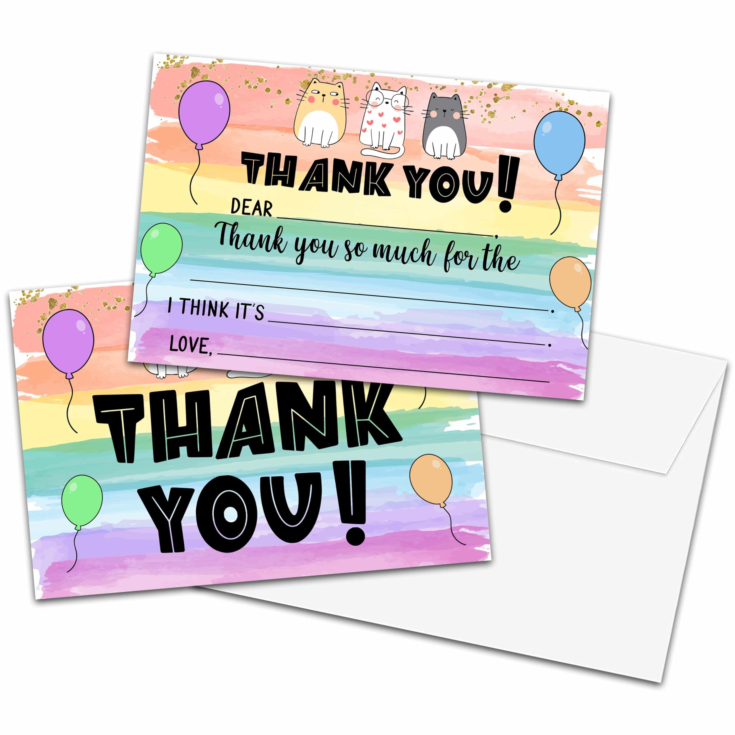 Chuxvon Kids Thank You Cards Fill in the Blank, Cat Thank You Cards ...