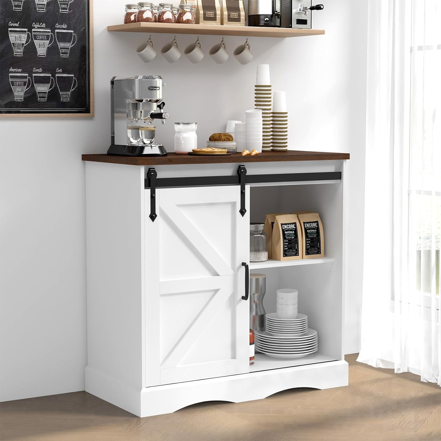 "Chvans 31.5"" Farmhouse Coffee Bar Cabinet, Storage, Accent Cabinets ...