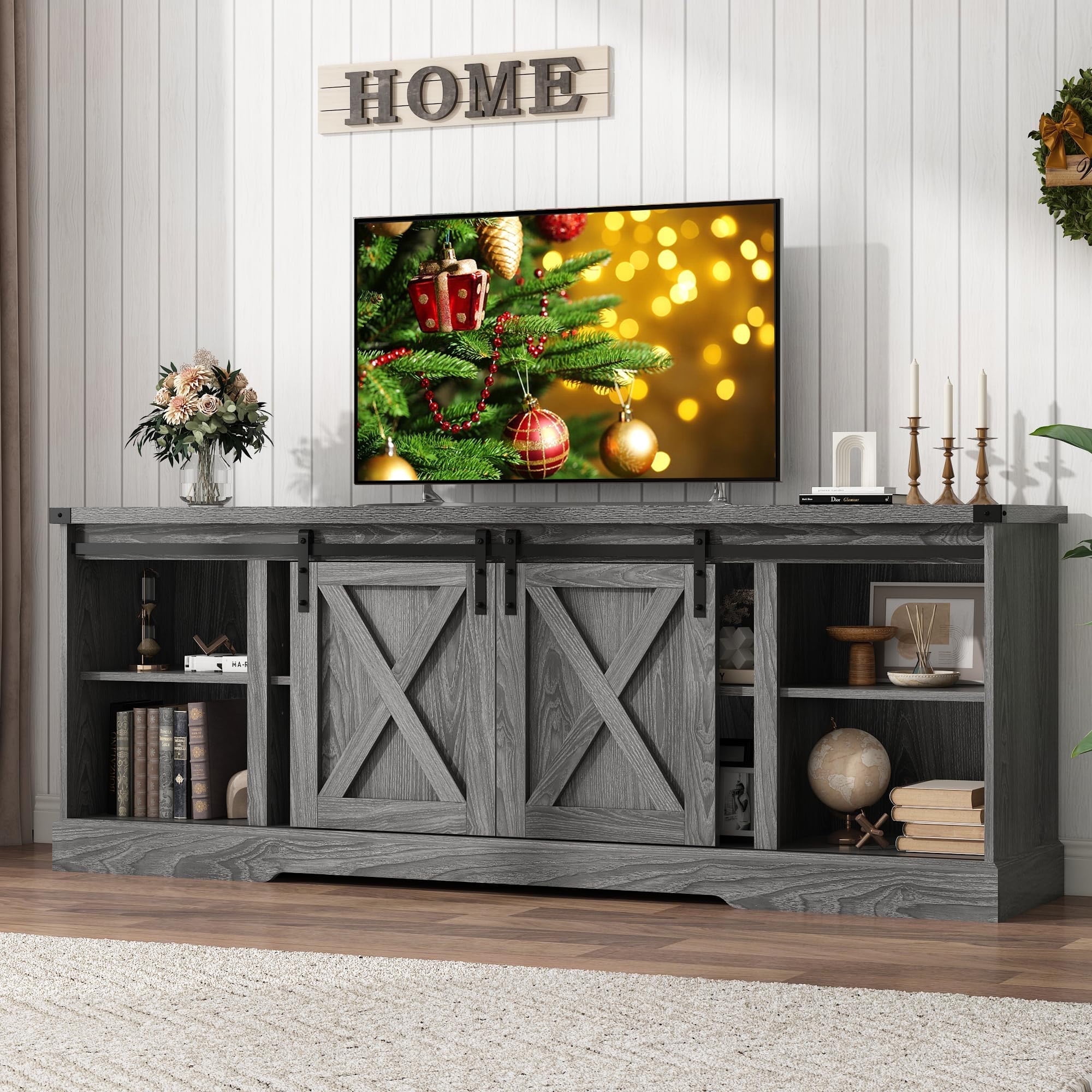 Chvans Farmhouse TV Stand for up 80" TVs/36" Fireplace, 70" Large ...