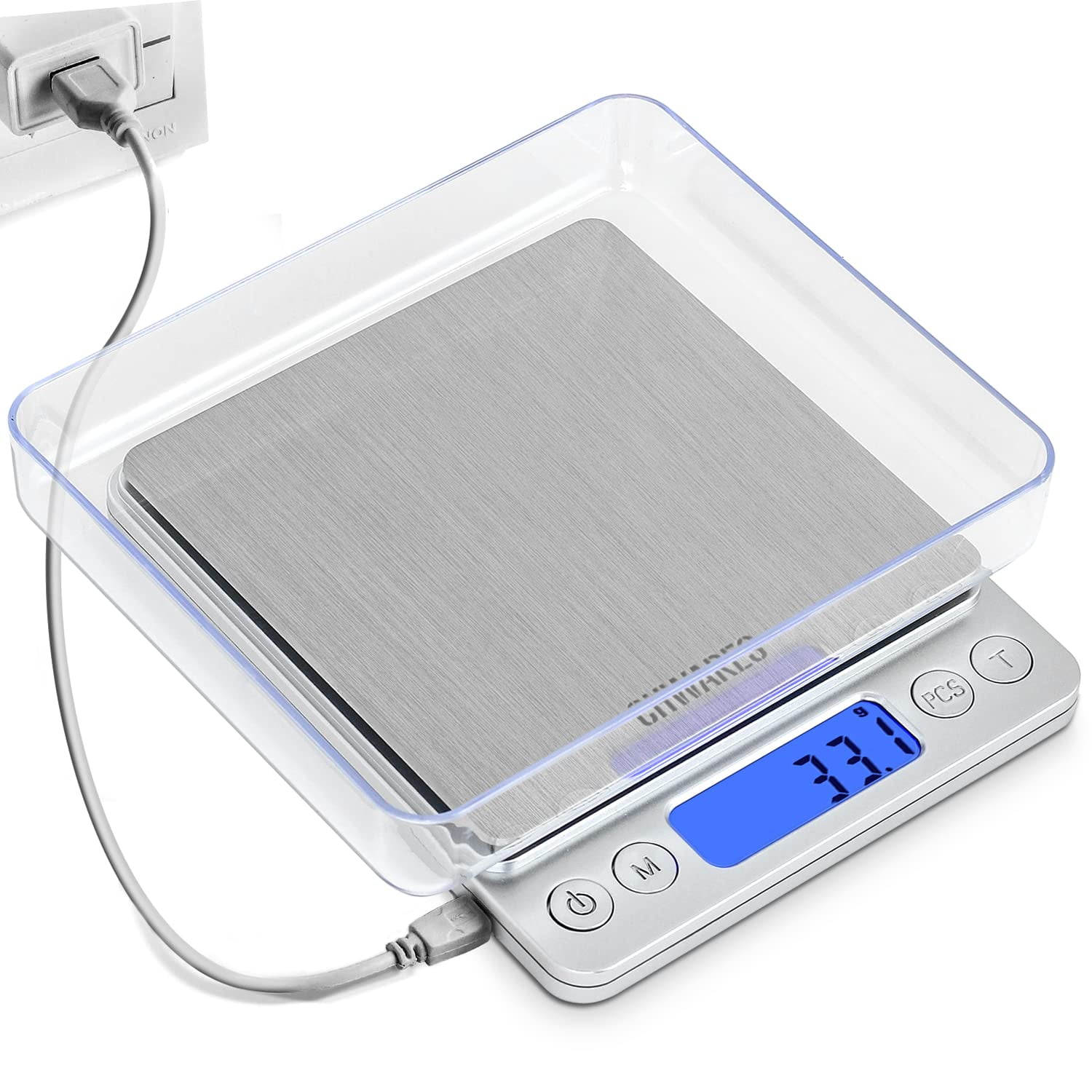 Chwares Digital Kitchen Scales, USB Rechargeable Stainless Steel 3Kg/0 ...