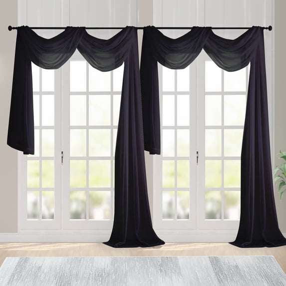 Chyhomenyc Black Sheer Scarf Valances for Windows 216 Inch Extra Long ...