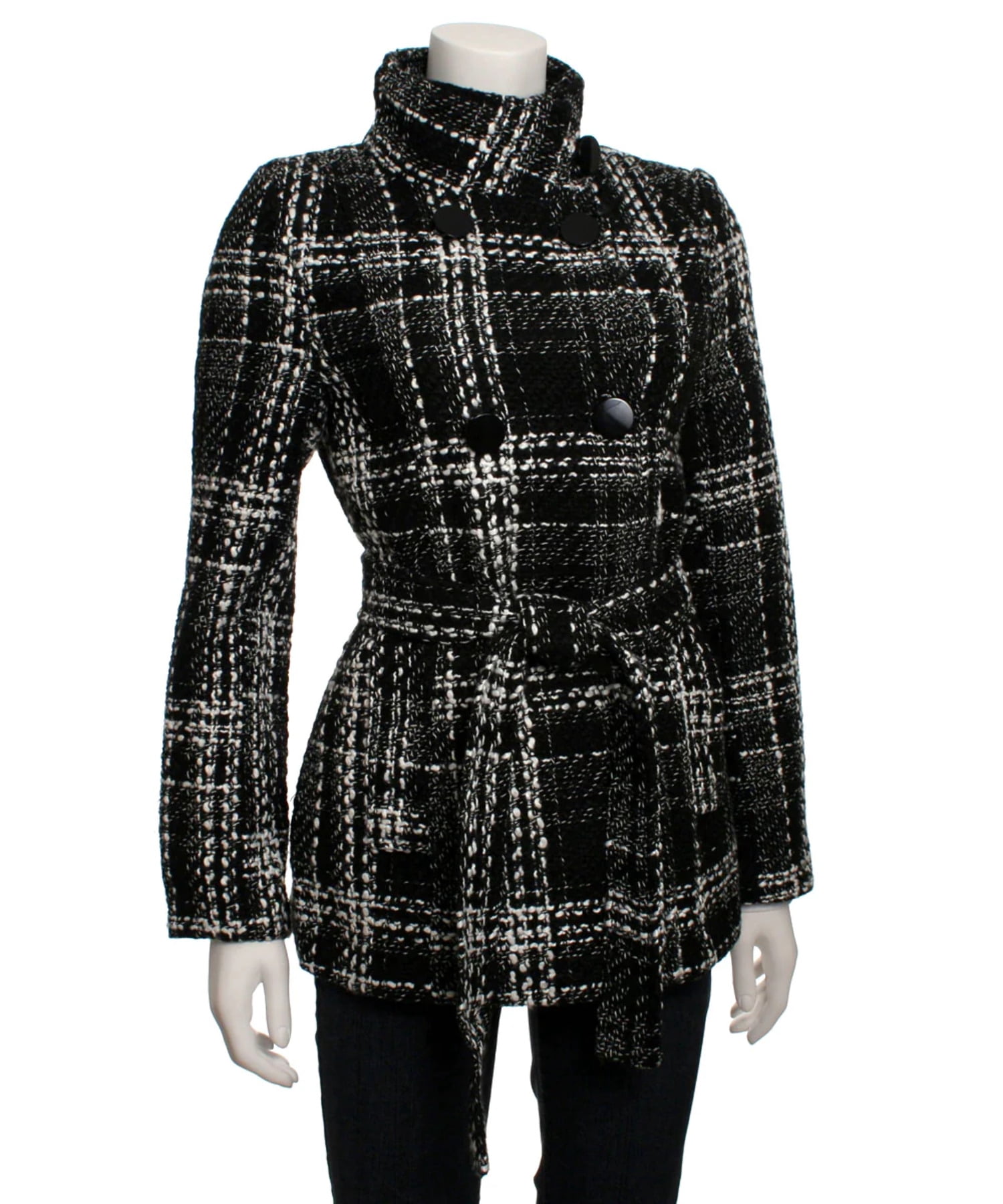 Ci Sono Black and White Double Breasted Coat - Walmart.com