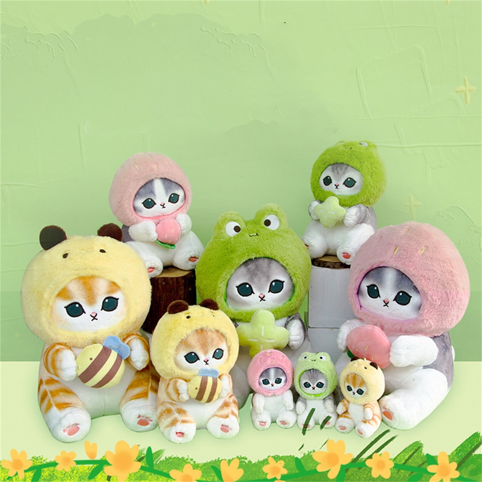 CiDai 3.9 inch Adorable Frog Hood Cat Plush Toys, Frog Hood Kitty ...