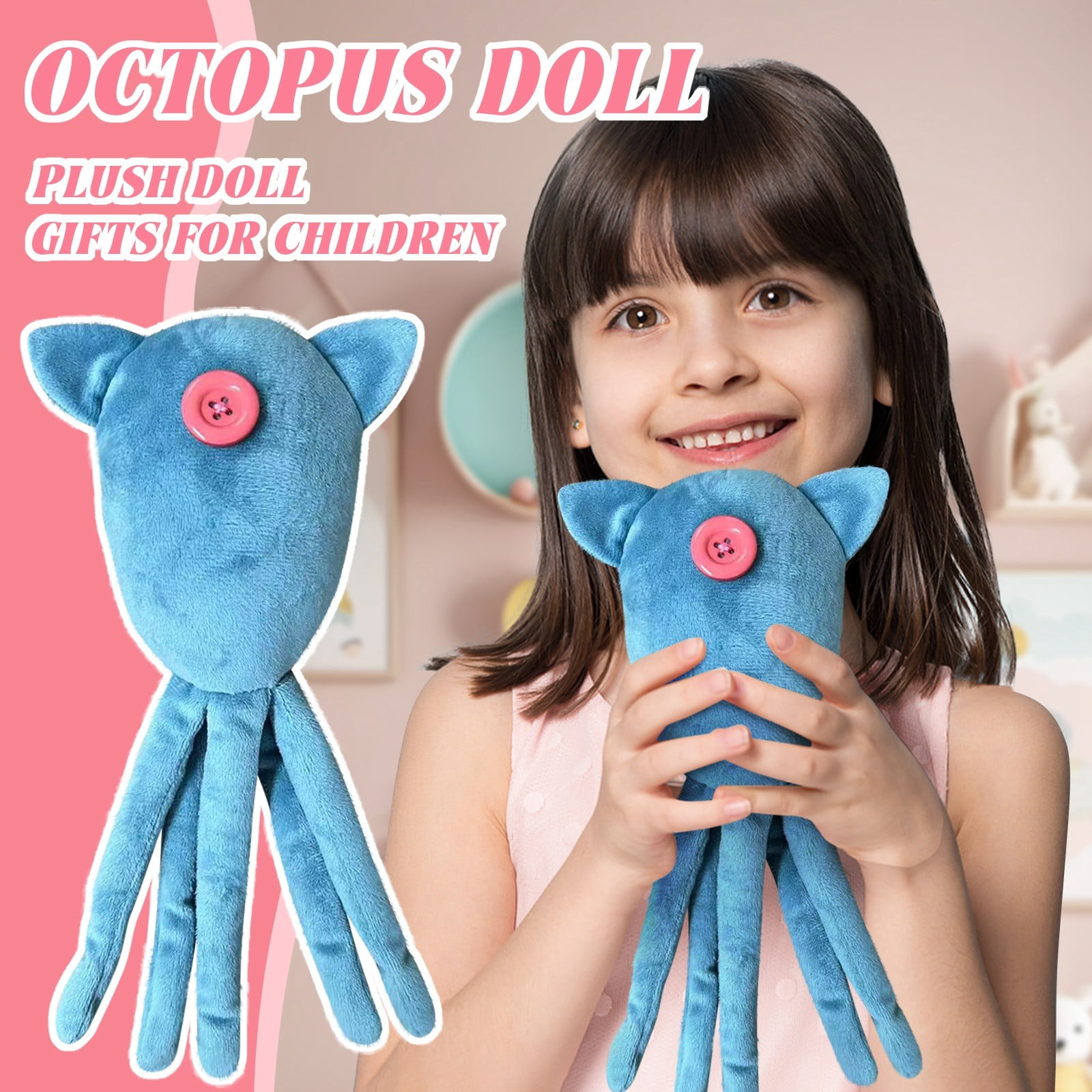 CiDai Coraliness Squid Plush Toy, Octopus Cat Plushies with a Button ...