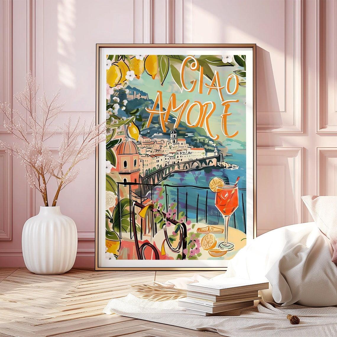 Ciao Amore Art Poster: Retro Italian Spritz, Amalfi Coast Wall Decor ...