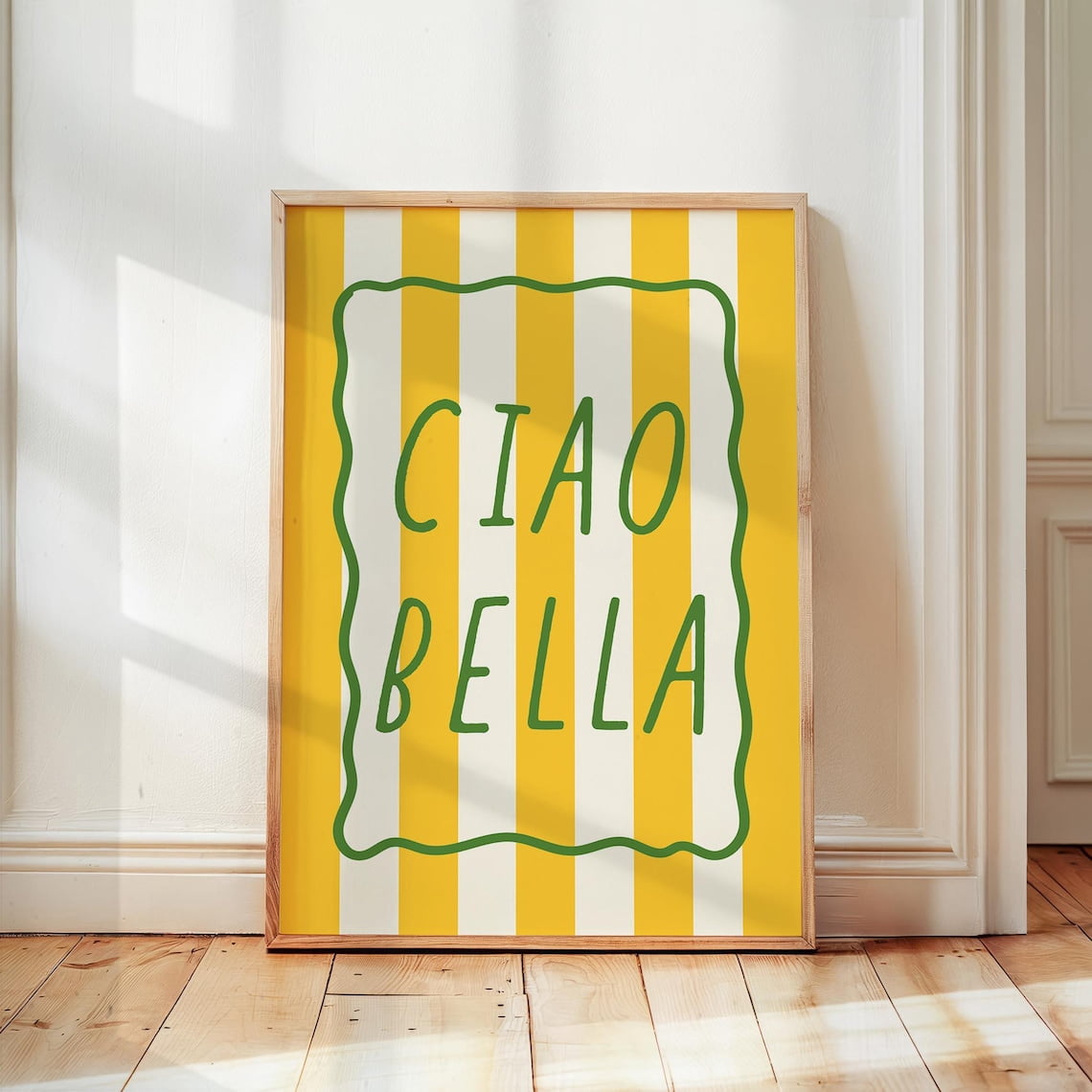 Ciao Bella Italian Retro Kitchen Yellow Striped Typography Poster ...