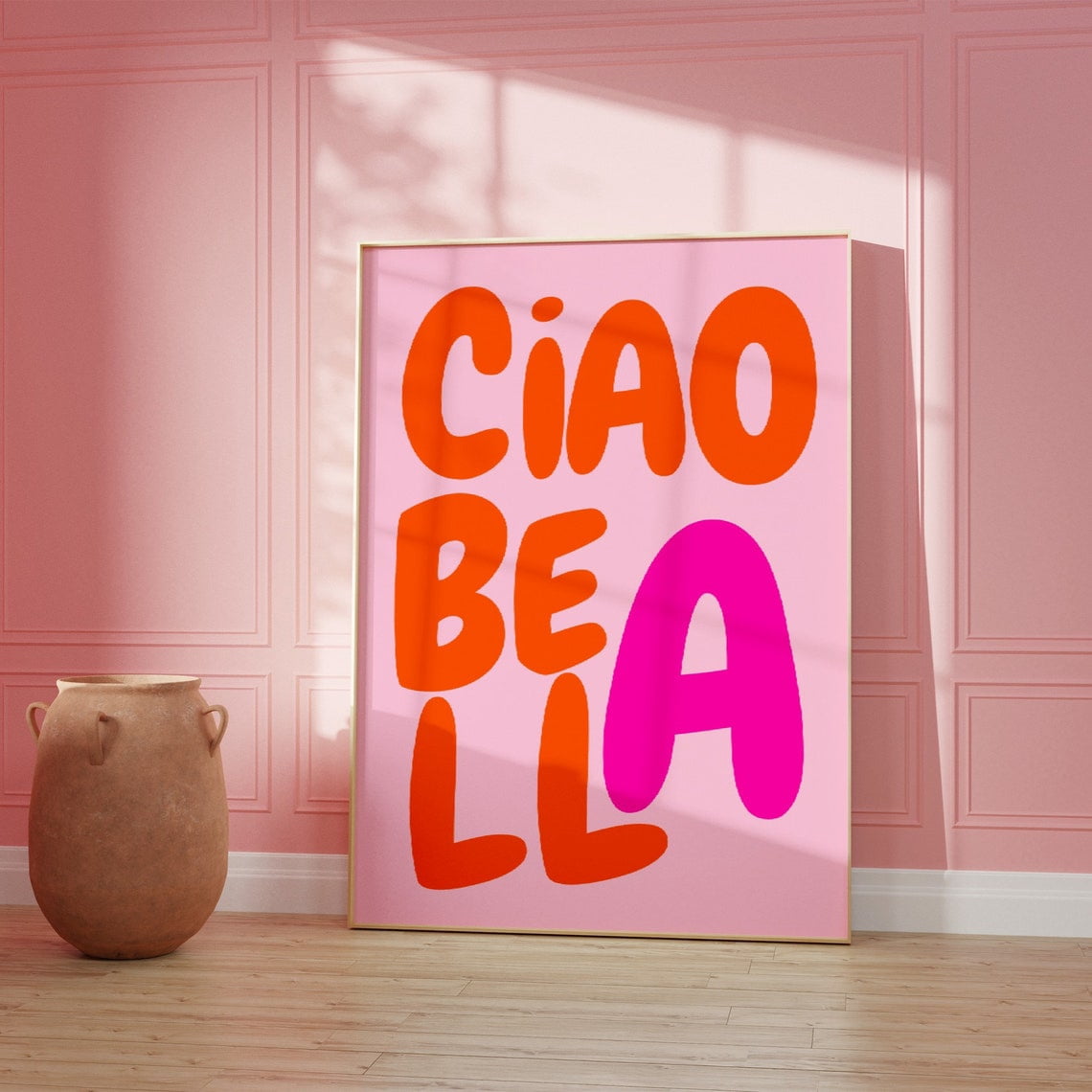 Ciao Bella Pink Preppy Italian Quote Wall Art, Unframed Paper Print ...