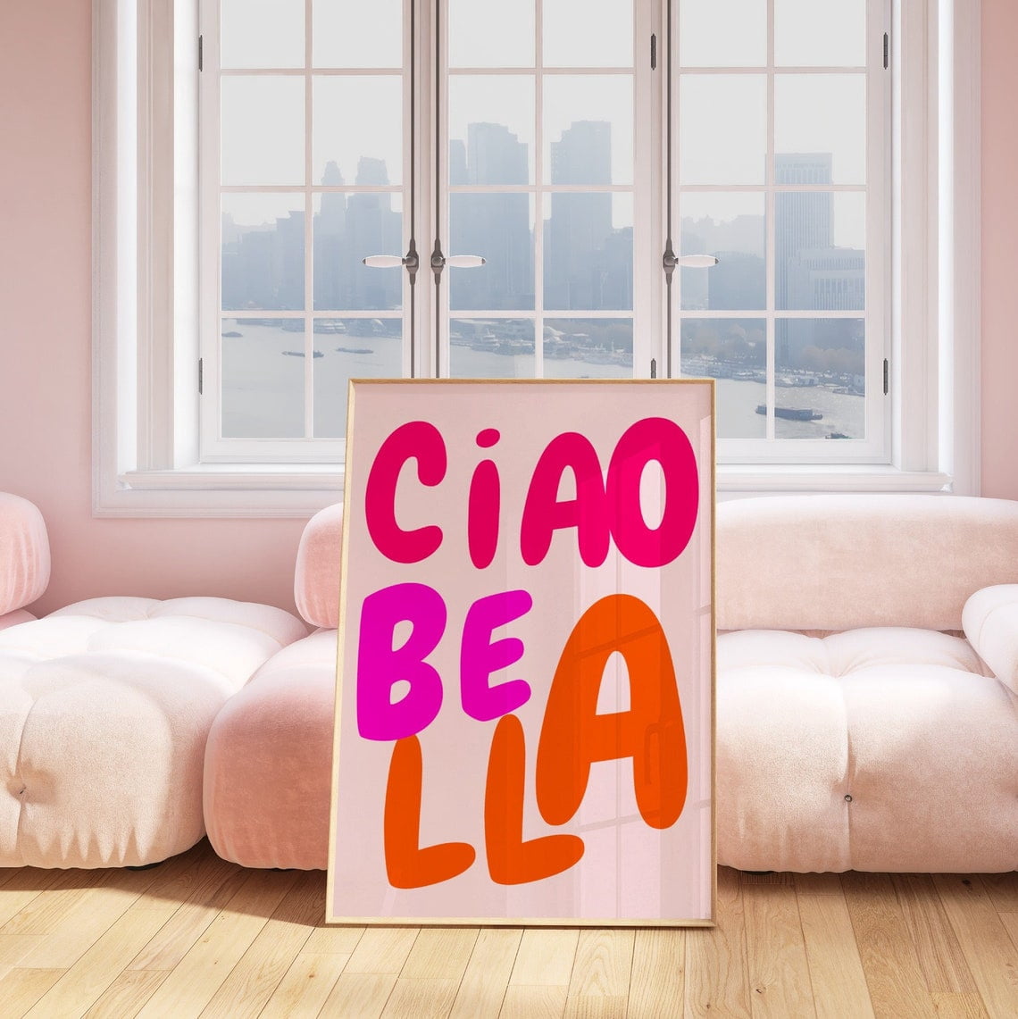 Ciao Bella Pink Preppy Typography Wall Art, Stretched Canvas Size 16x24 ...