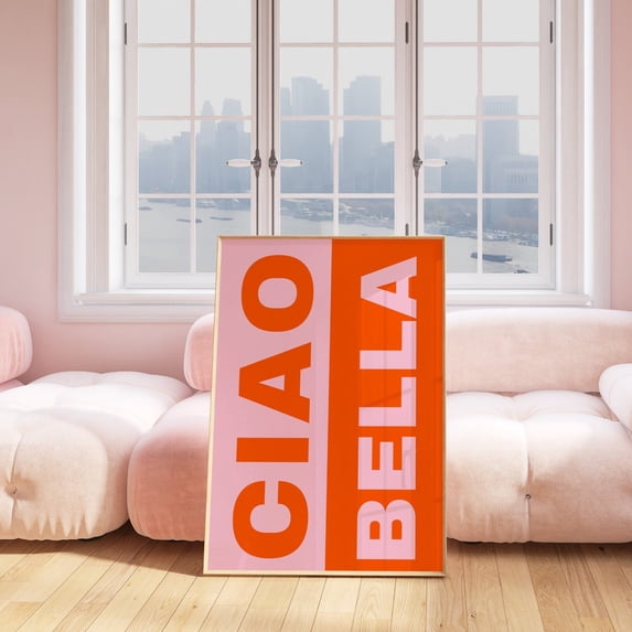 Ciao Bella Pink Preppy Typography Wall Art, Unframed Canvas Size 8x12 ...