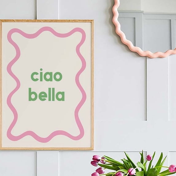 Ciao Bella Print, Cute Italian Wall Art, Pink Trendy Art Print, Retro ...