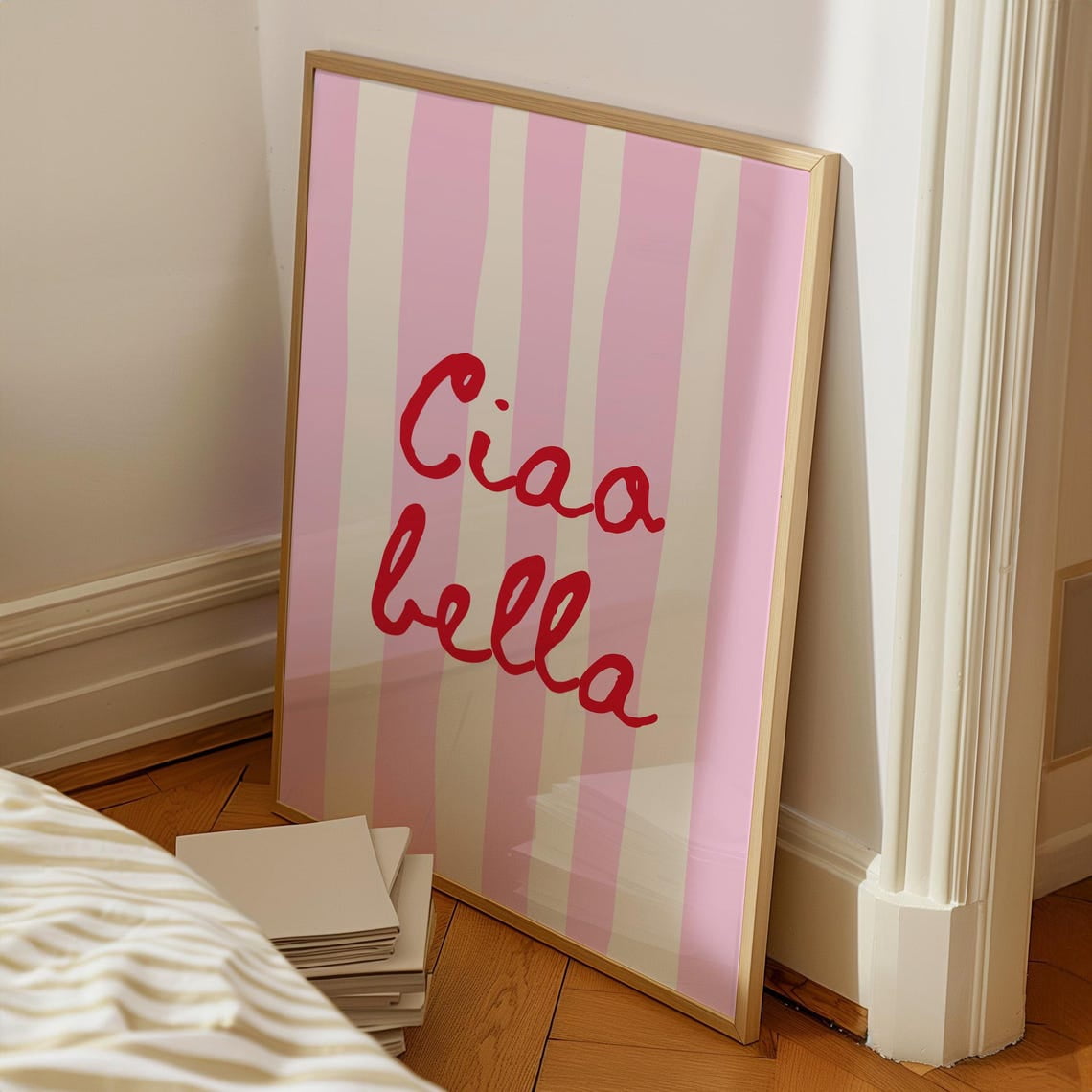 Ciao Bella Print, Italian Summer Digital Print, Pink Red Coastal ...