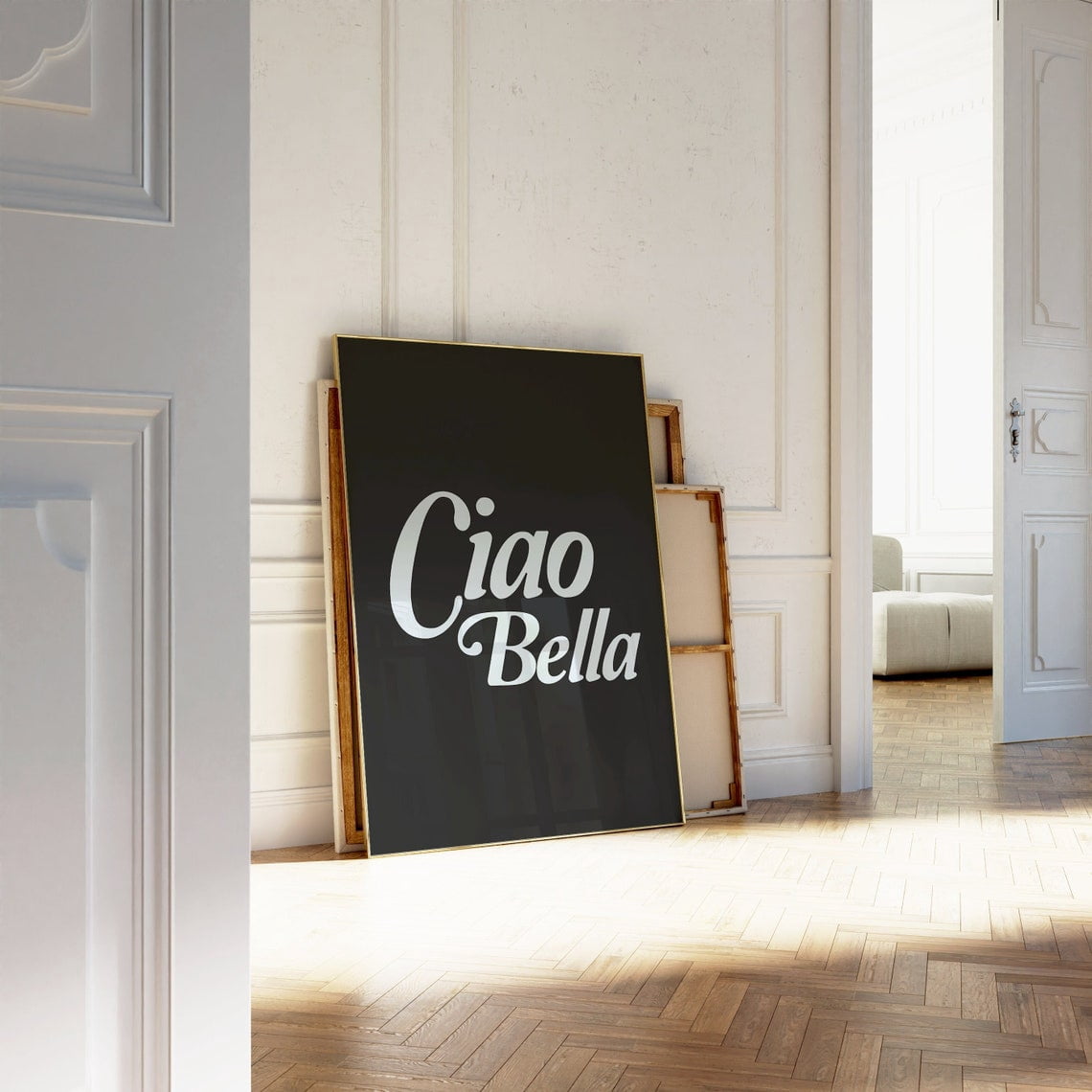 Ciao Bella Print Italian Wall Art Retro Coastal Wall, Stretched Canvas ...
