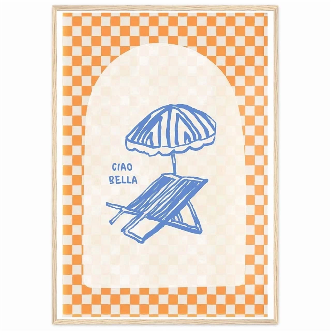 Ciao Bella Print Italy Poster Trendy Art Beach Umbrella Art Checkered ...