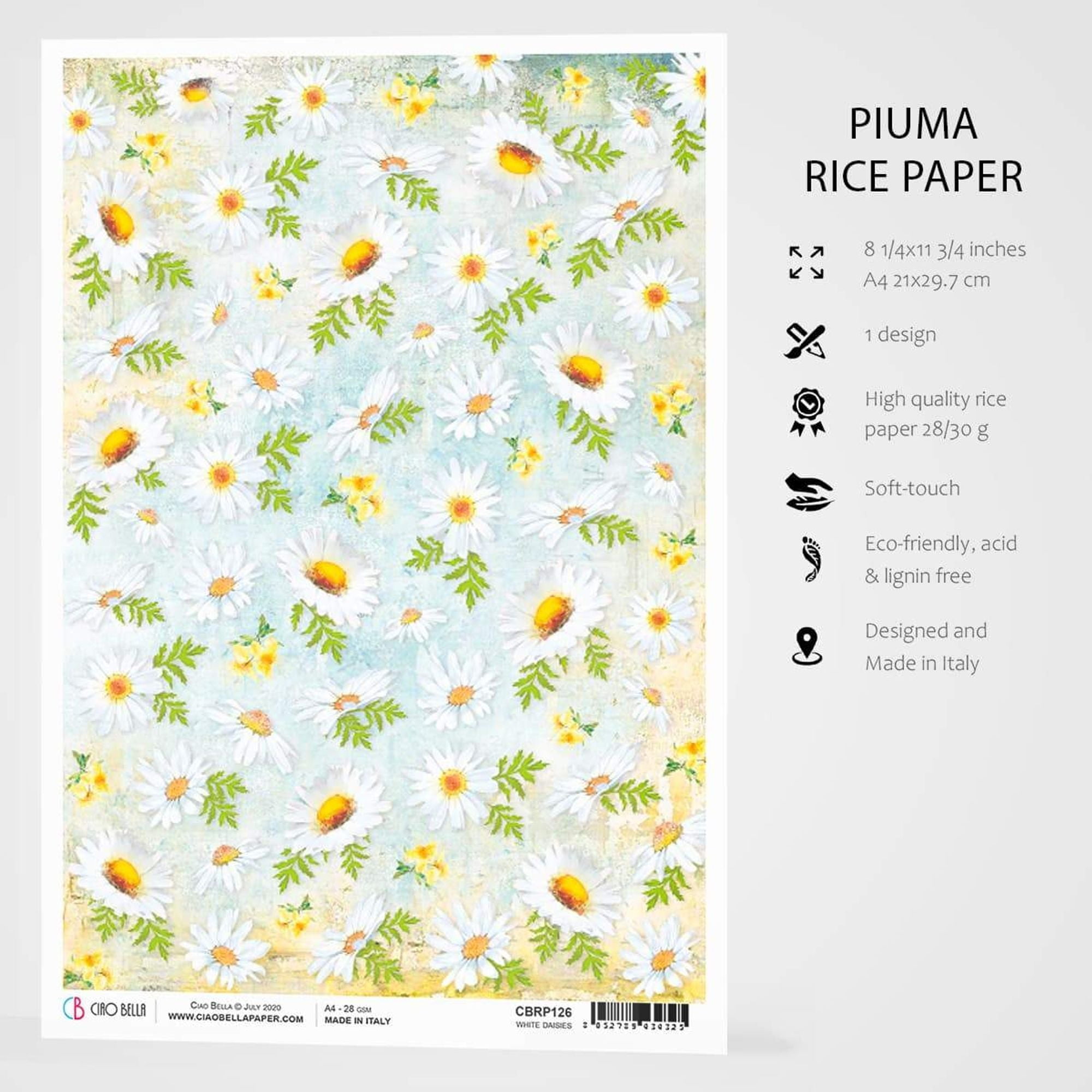 Ciao Bella Rice Paper A4 White Daisies - Walmart.com