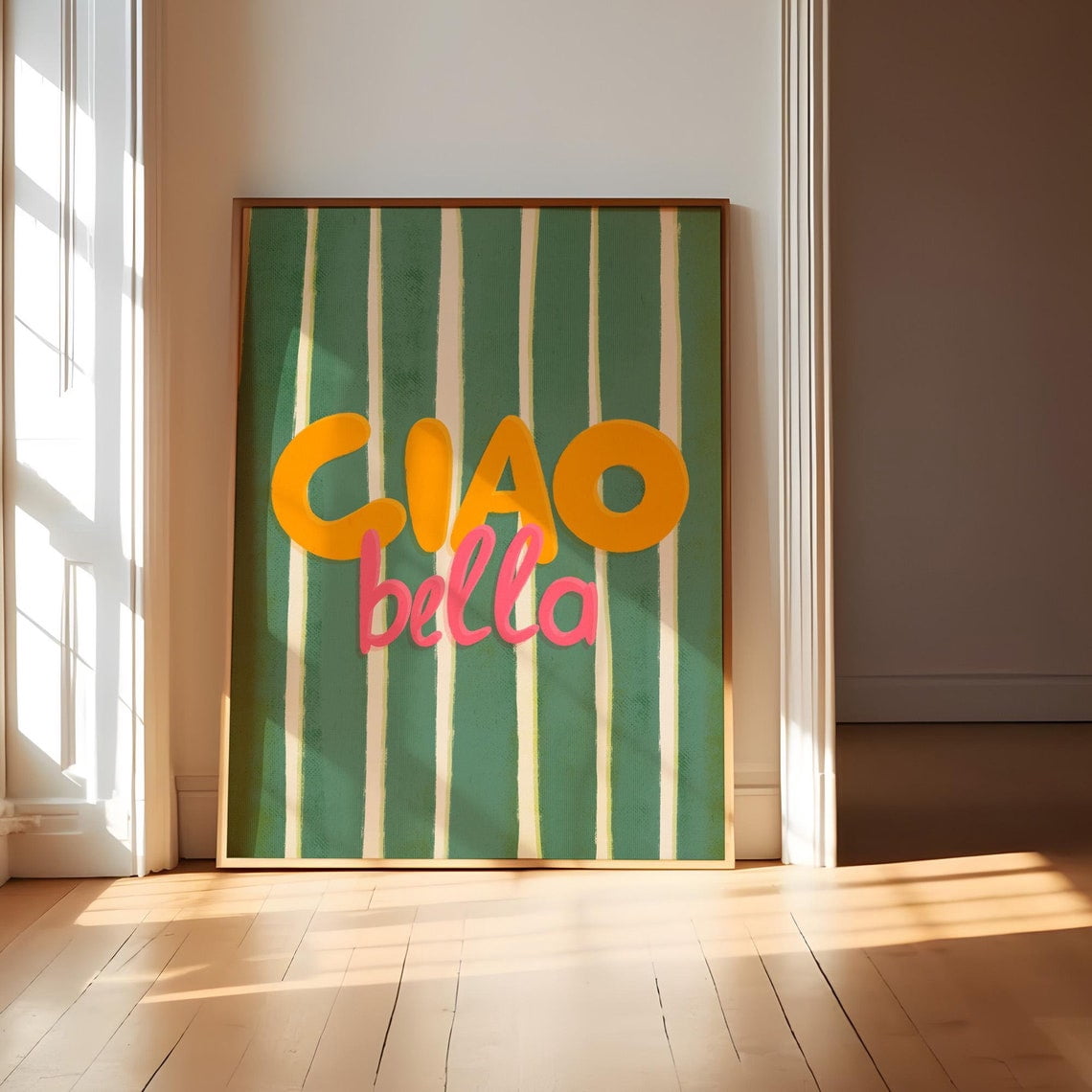 Ciao Bella Sage Green Wall Art Stripe Poster Preppy Aesthetic Kitchen ...