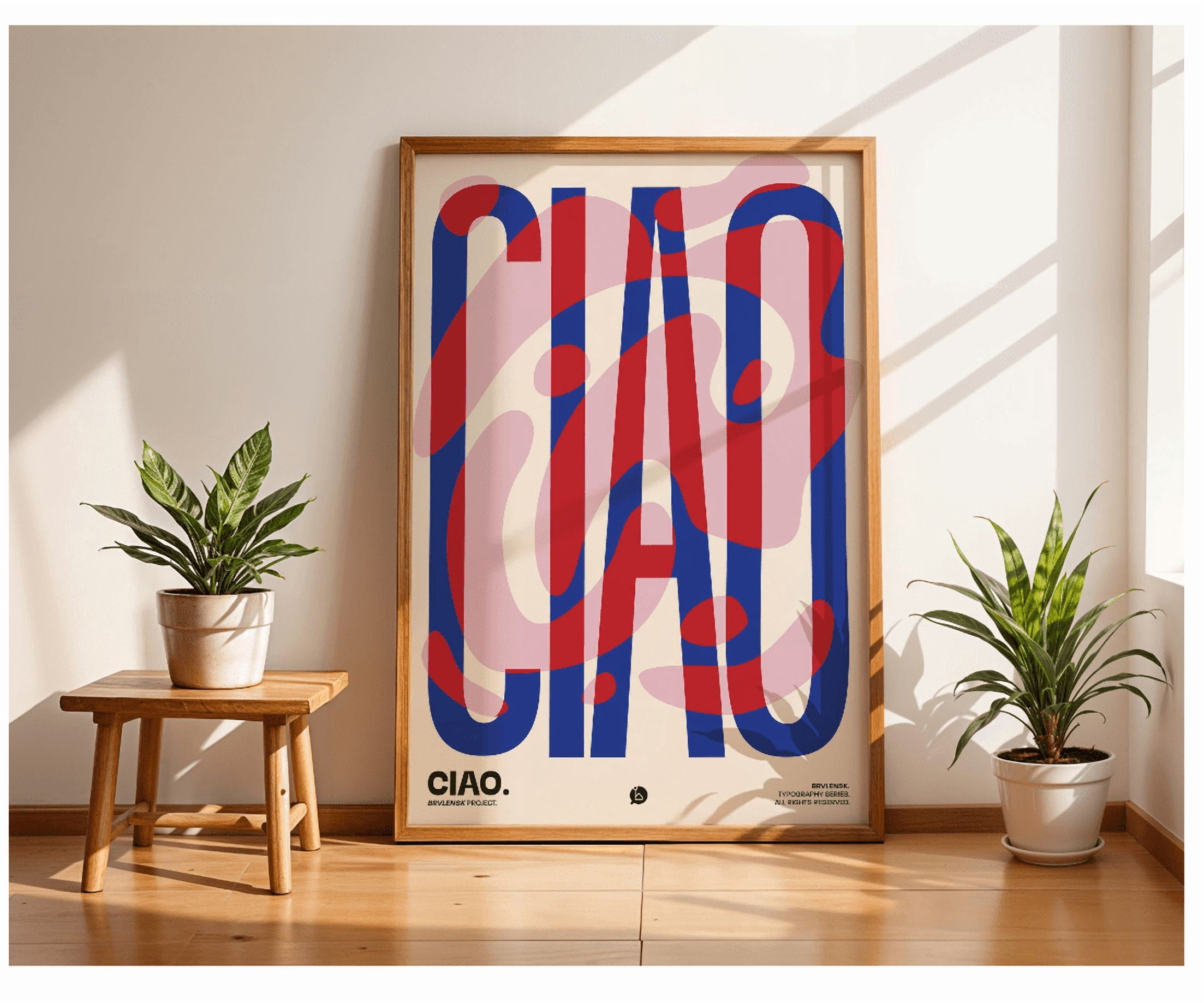 Ciao Italian Poster Retro 70S Typography Wall Art Blue Red Hallway ...